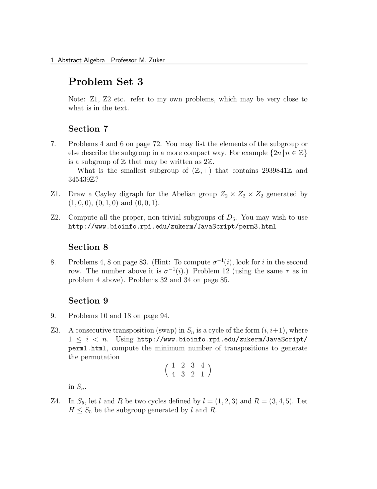 Practice Problem Set 3 Abstract Algebra Math 4010 Docsity