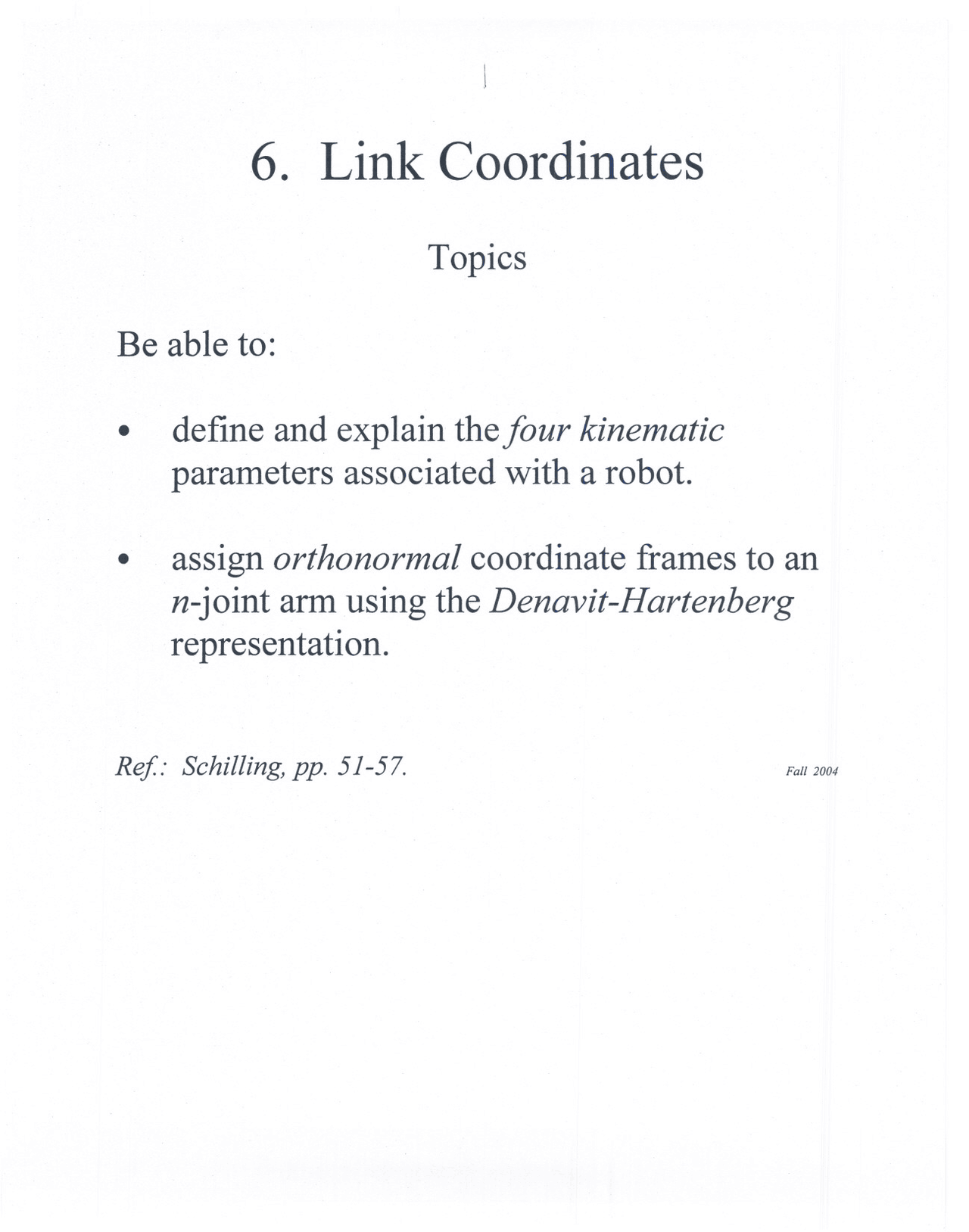 Lecture Slides For Link Coordinates Ecse 4490 Docsity