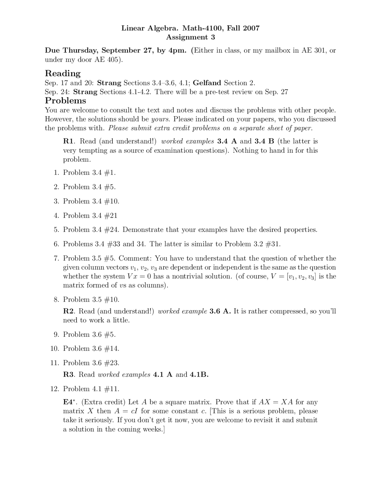 Practice Questions for Assignment 3 - Linear Algebra | MATH 4100 | Assignments Linear Algebra ...