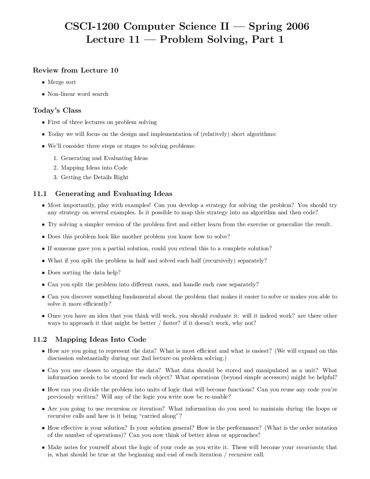 Problem Solving Notes On Data Structures Csci 1200 Docsity