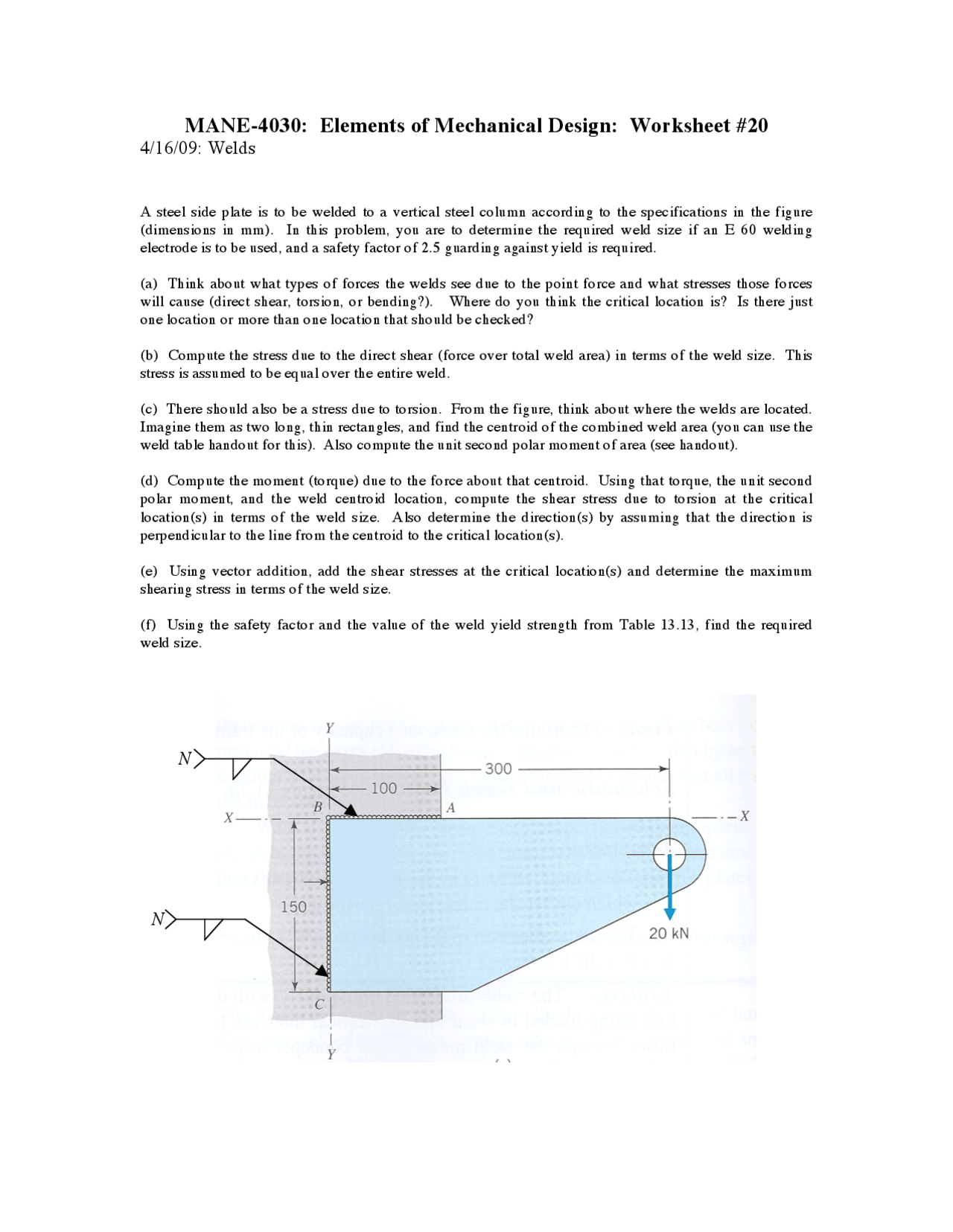 Elements of Mechanical Design - Worksheet 20 | MANE 4030 - Docsity