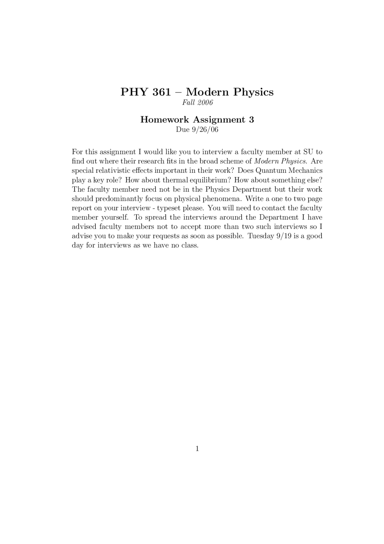 Assignment 3 Practice Questions Modern Physics 2006 Phy 361 Docsity