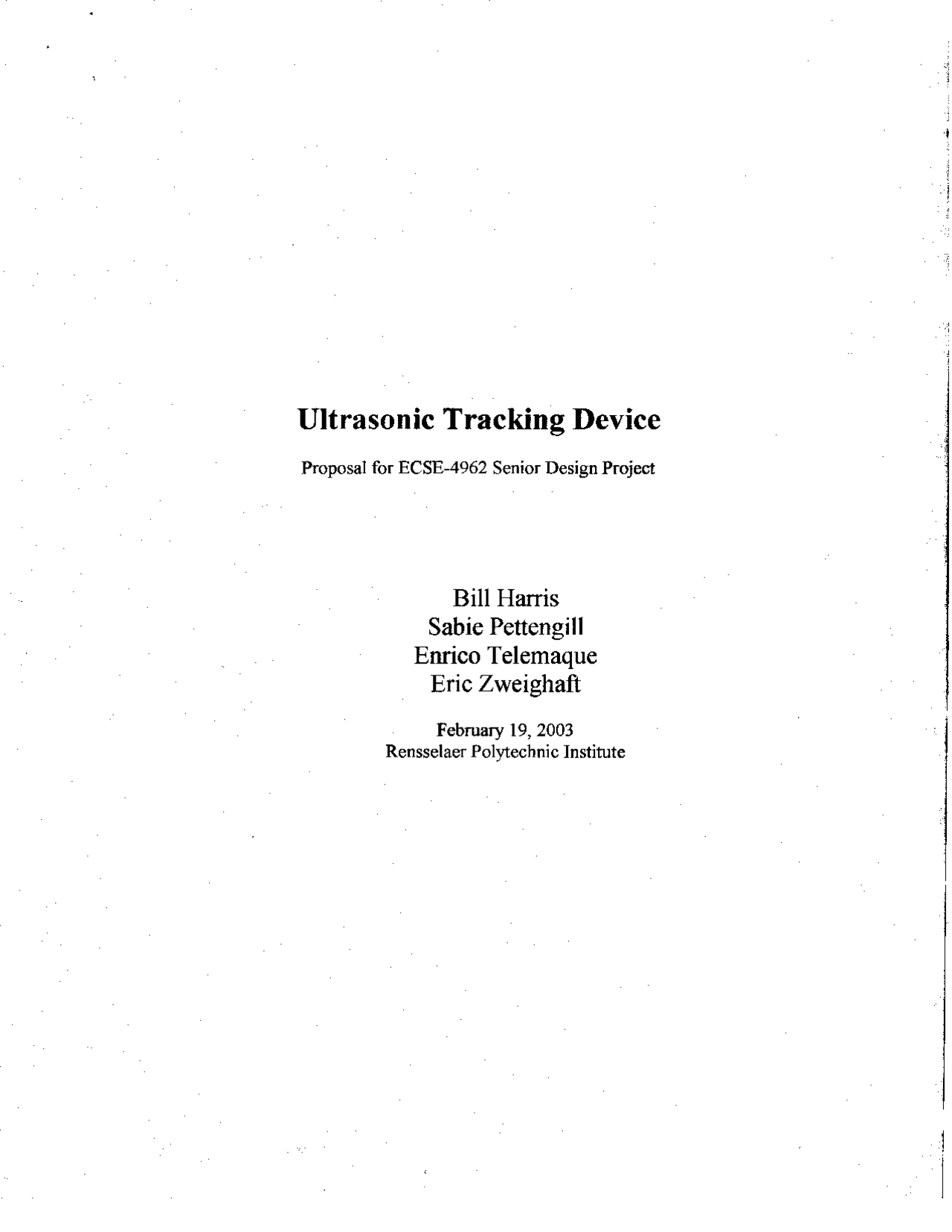 Ultrasonic Tracking Device Analog Design Ecse 4962 Docsity