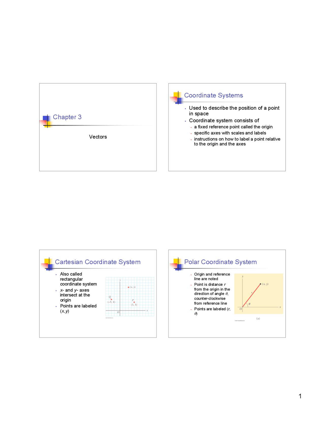Vectors General Physics I Lecture Slides Phys 130 Docsity