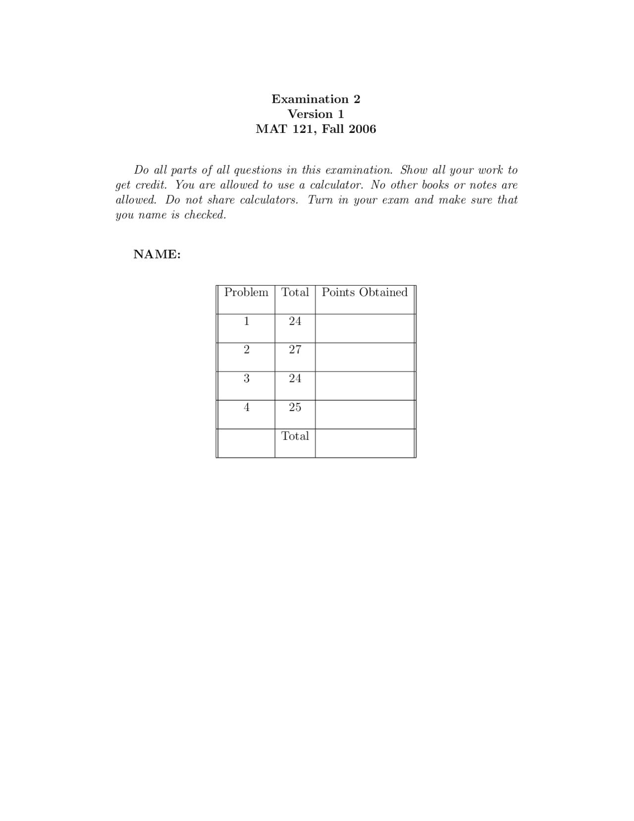 Second Examination on Probability and Statistics for the Liberal Arts | MAT 121 - Docsity