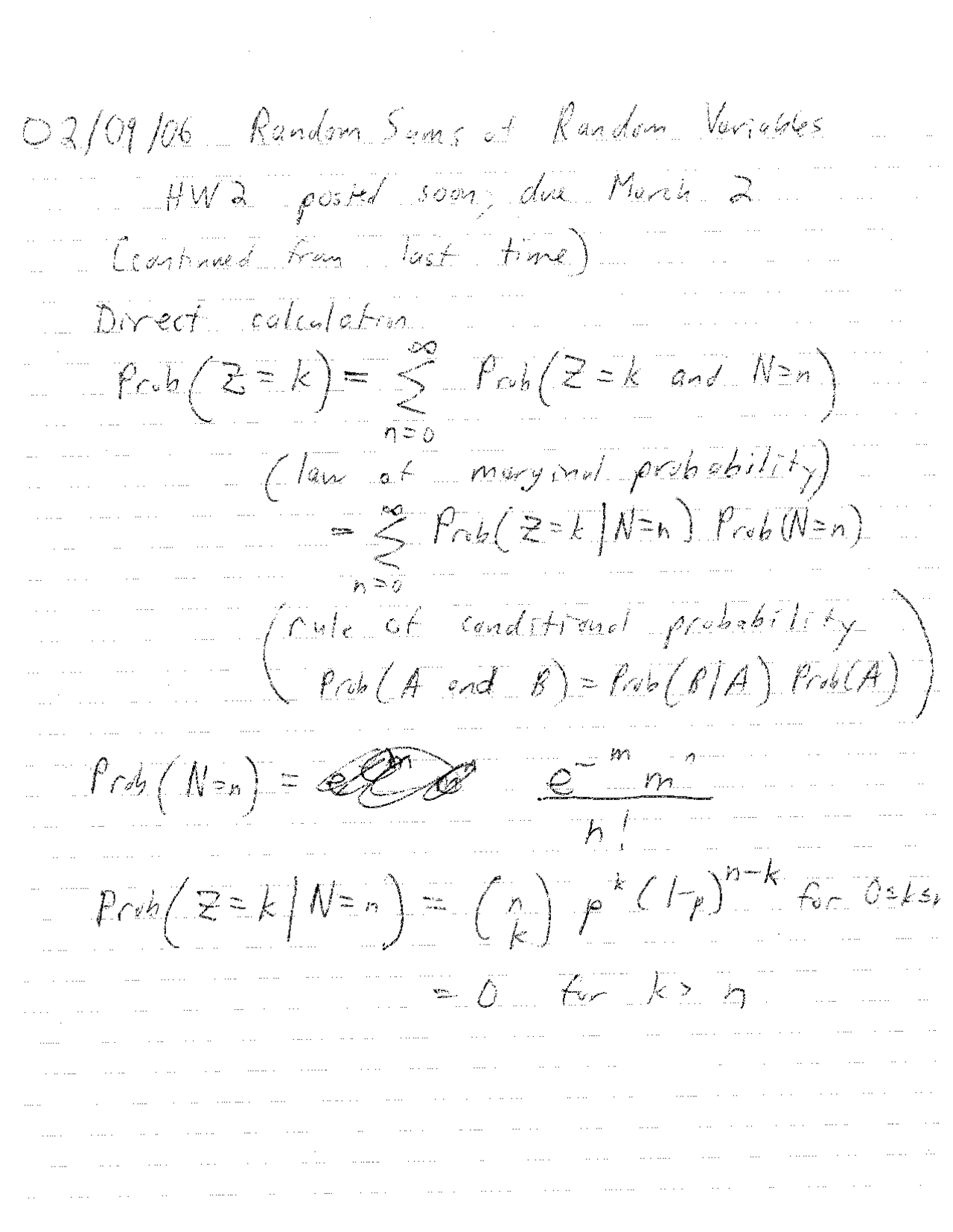 Homework Ii Random Sums Of Random Variables Handwritten Notes