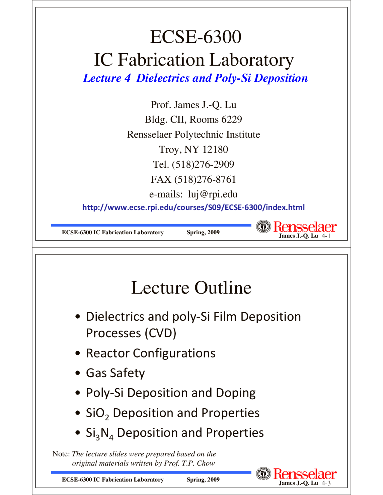 Dielectrics And Poly Si Deposition Lecture Slides Ecse 6300 Docsity