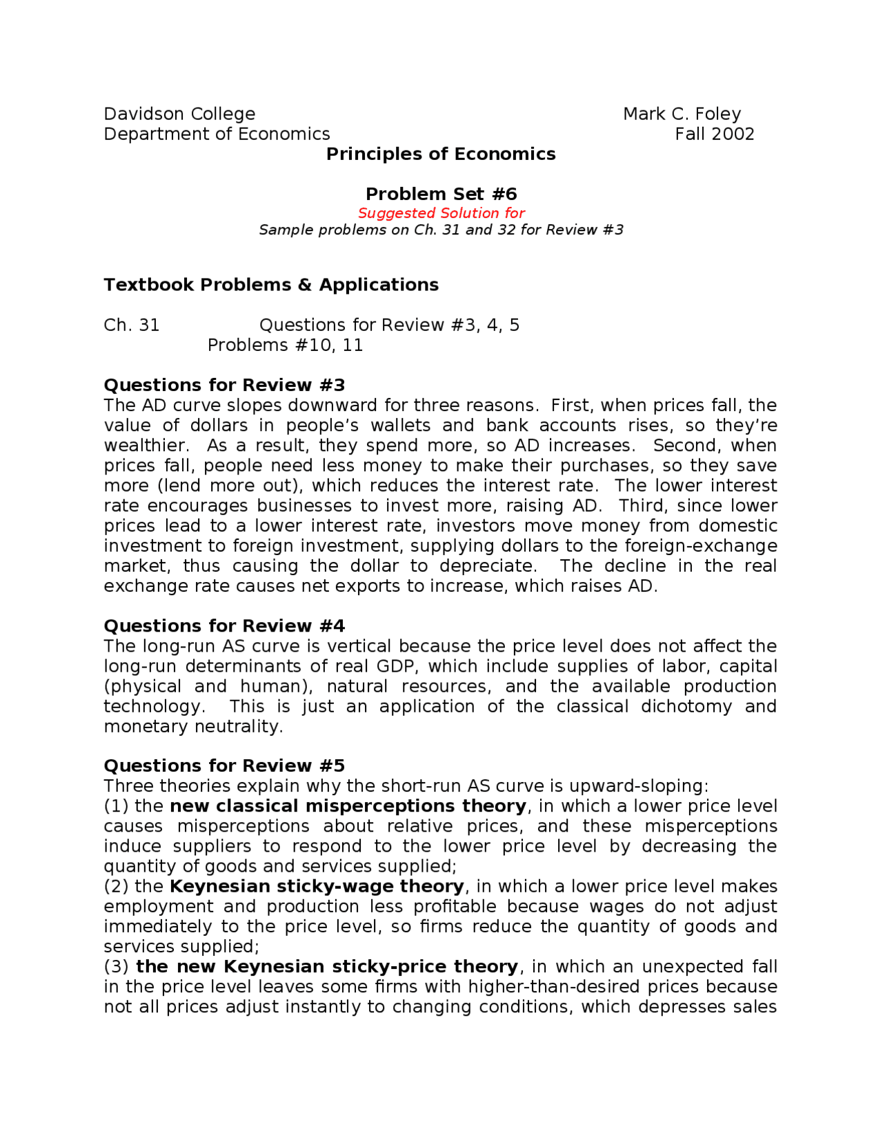Principles Of Economics Problem Set 6 Introductory Economics Eco