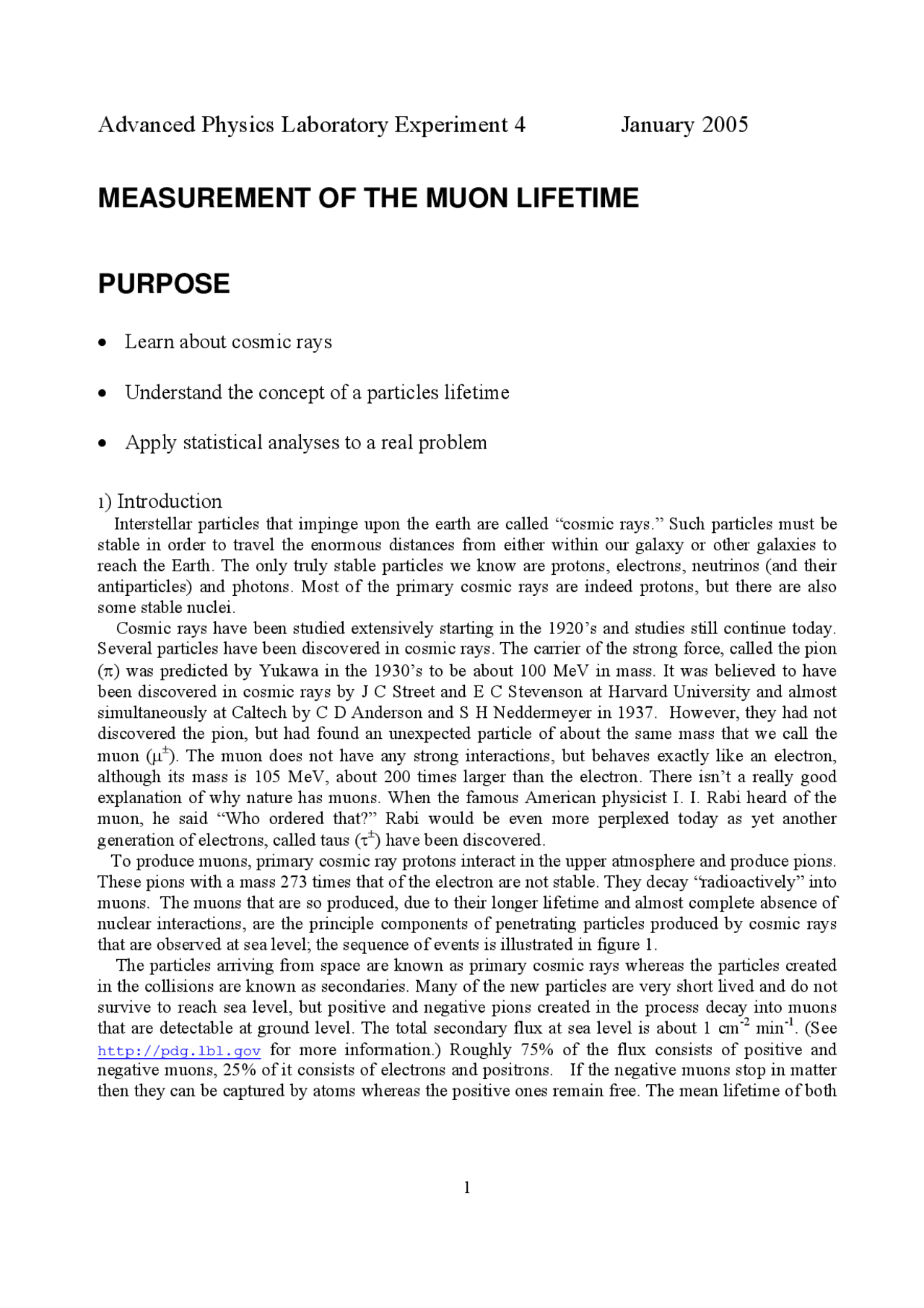 Experiment 4: Measurement of the Muon Lifetime | PHY 344 - Docsity