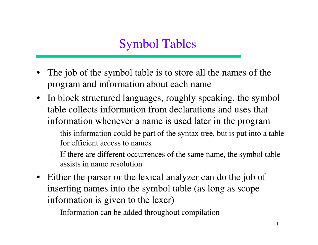 Symbols Tables Compiler Design Lecture Slides Cis 631 Docsity