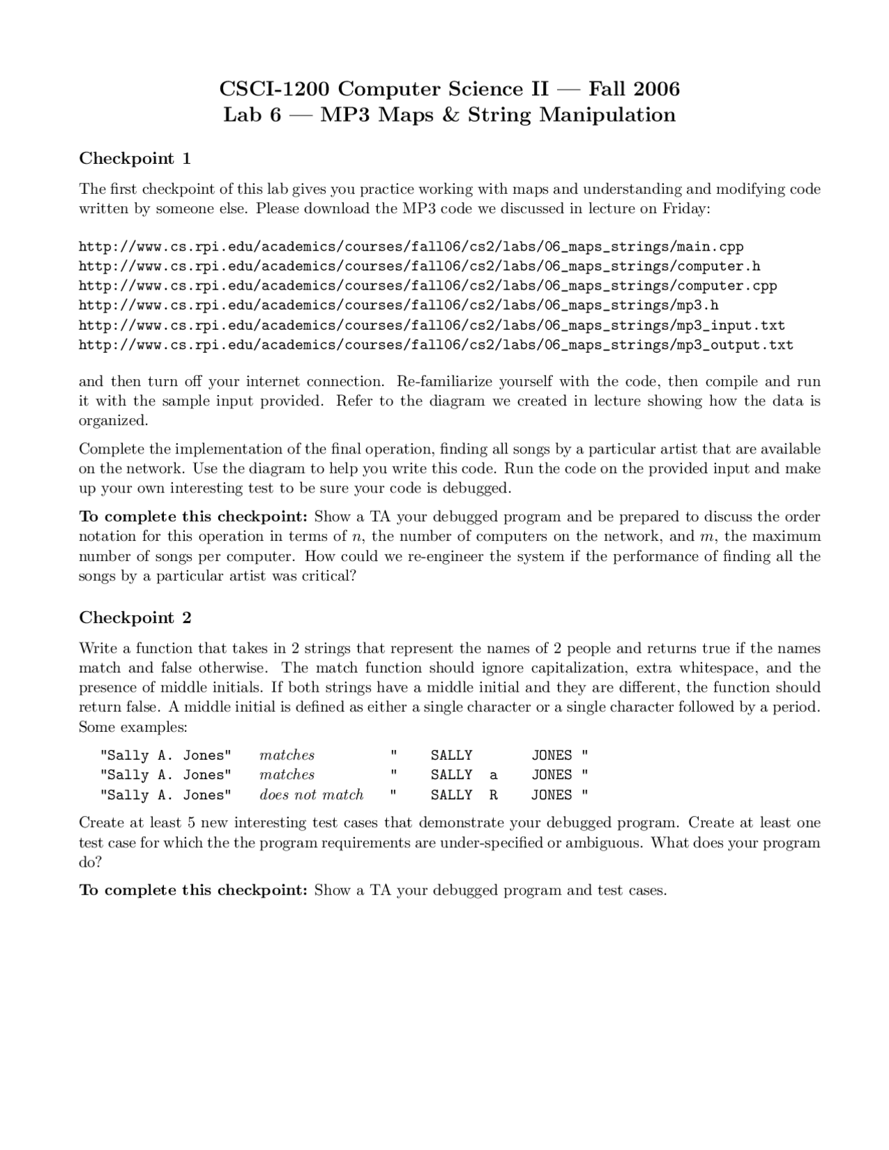 Mp3 Maps And String Manipulation Laboratory 6 Csci 1200 Docsity