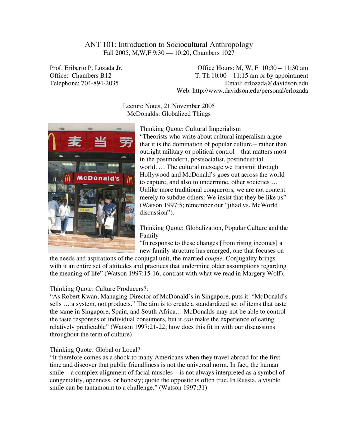 Mcdonalds Globalized Things Introduction To Anthropology Ant 101