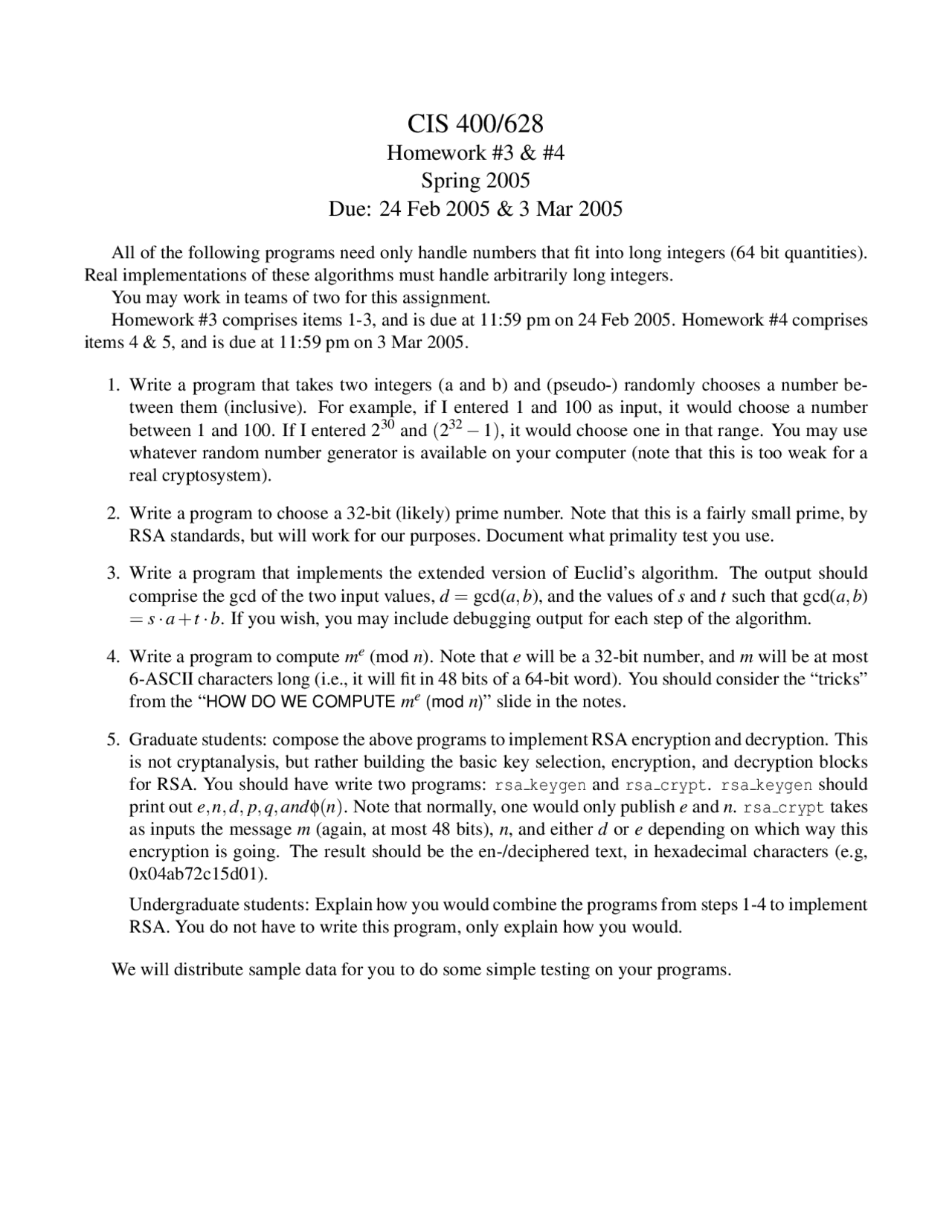 Homework 5 Sample Questions Engineering And Computer Science Cis