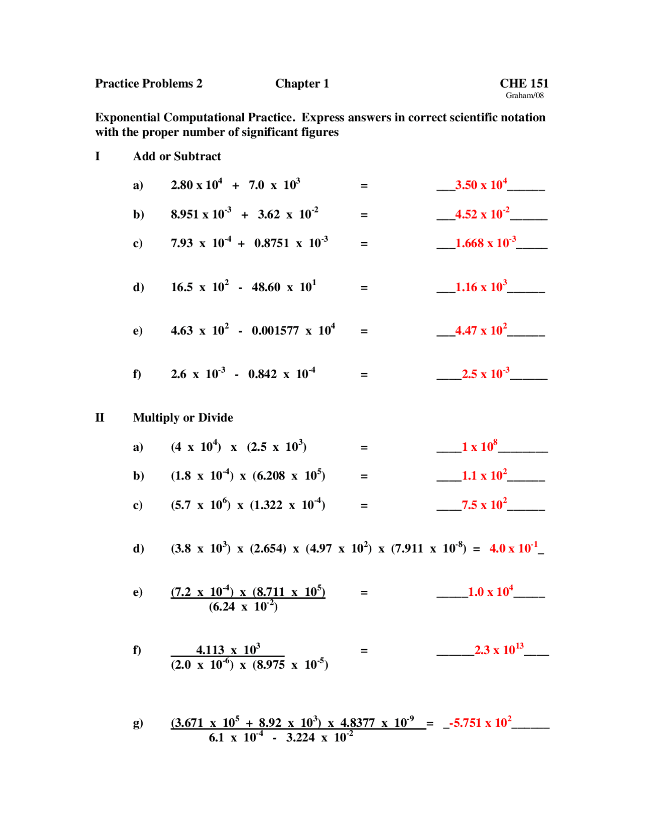 Practice Problems 2 General College Chemistry I Che 151 Docsity