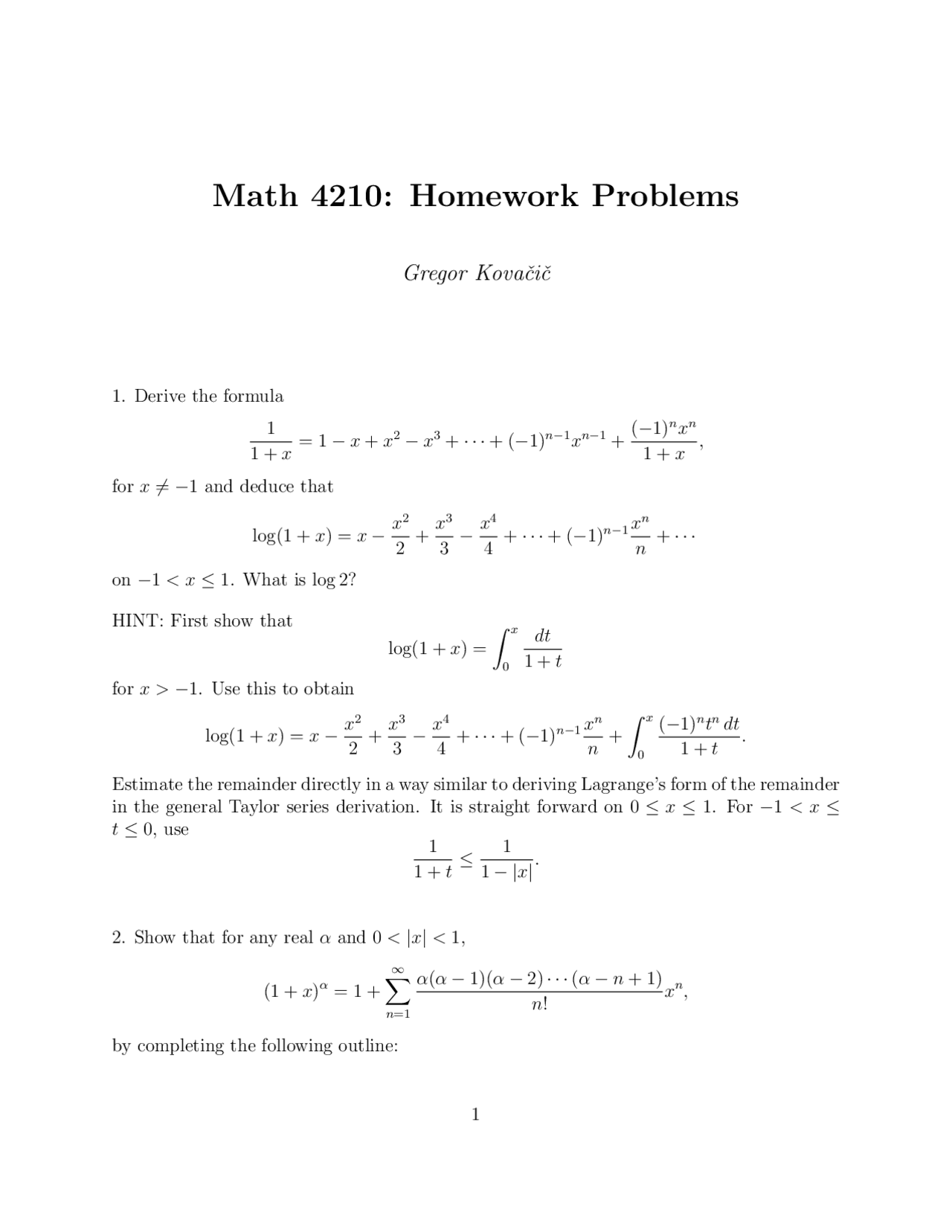 Solved Homework For Mathematical Analysis Ii Math 4210 Docsity