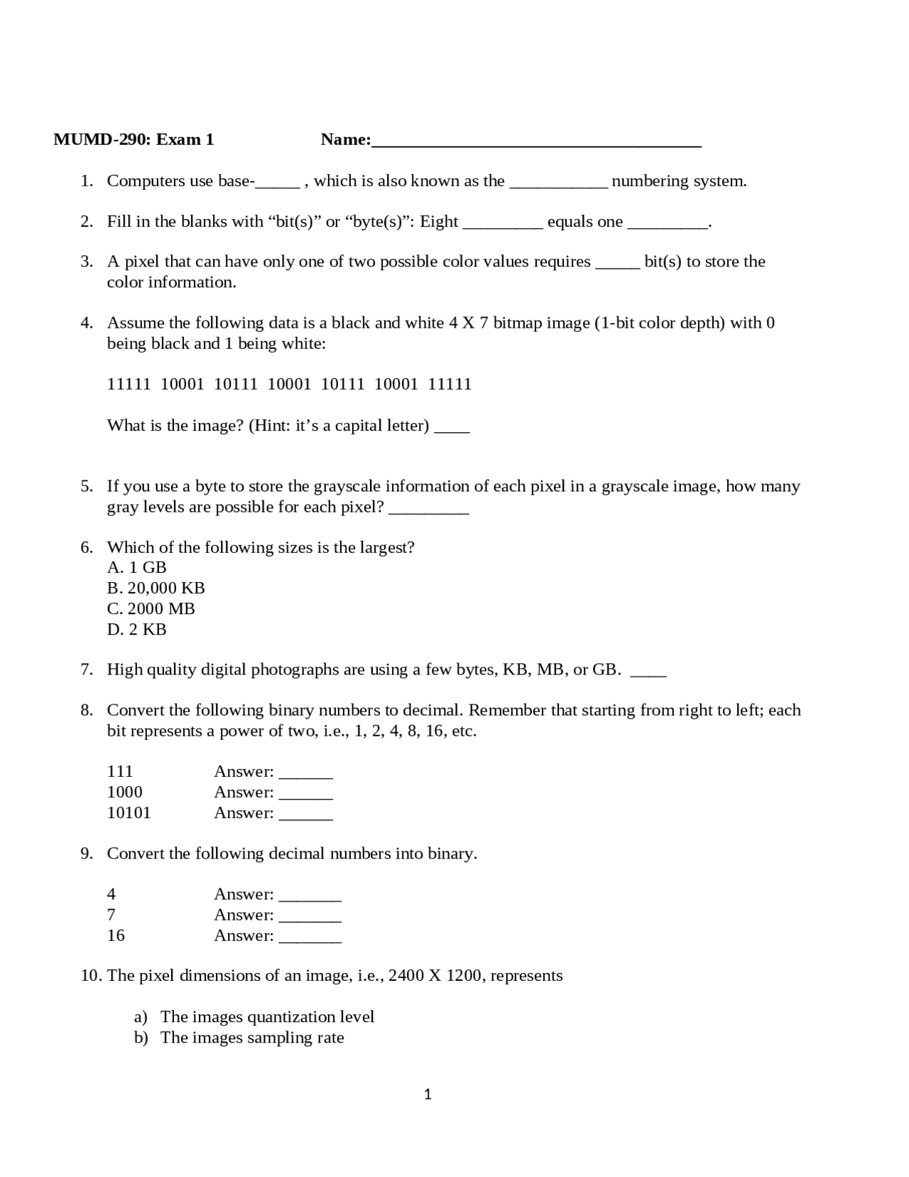 38 Questions Exam 1 - Multimedia Development | MUMD 290 - Docsity