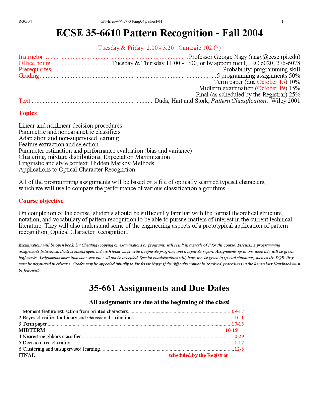 Homework 1 Linear And Nonlinear Decision Procedures Ecse 6610 Docsity