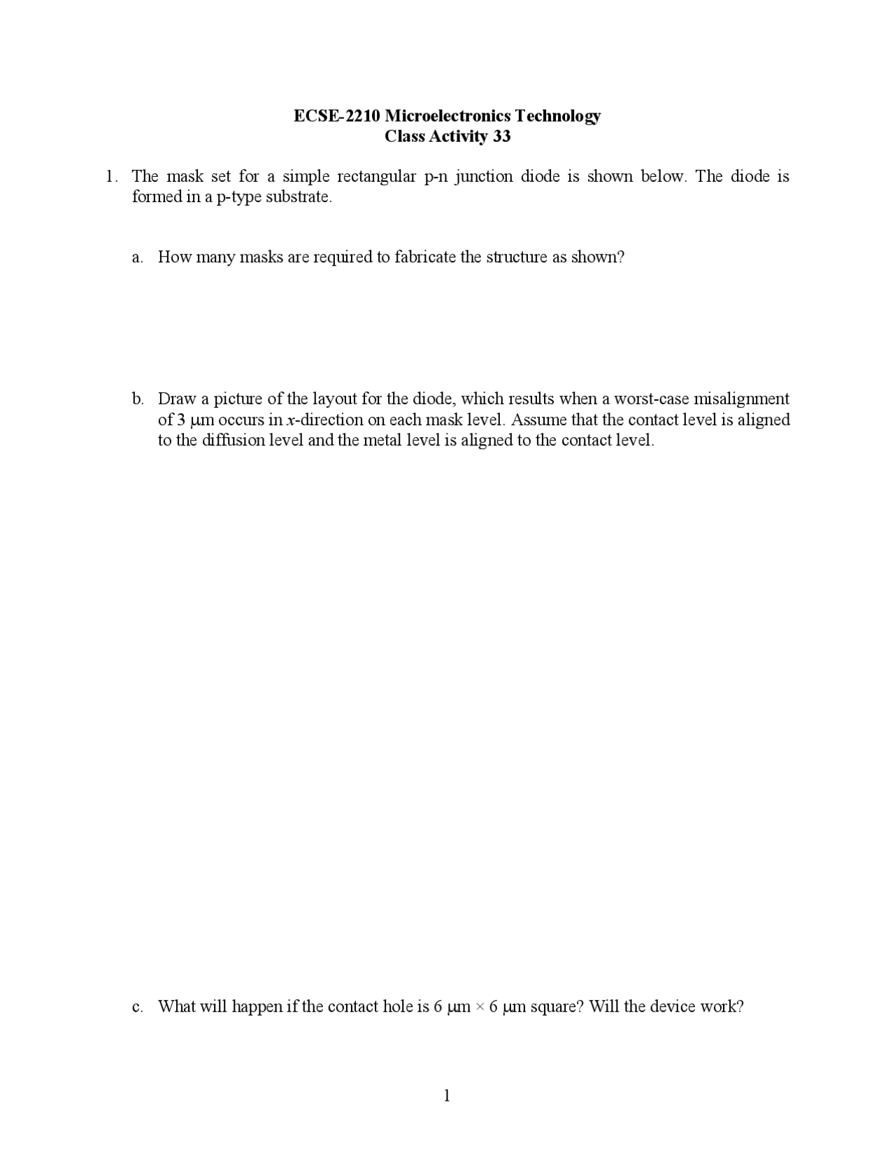 6 Problems On Microelectronics Technology Assignment Ecse 2210