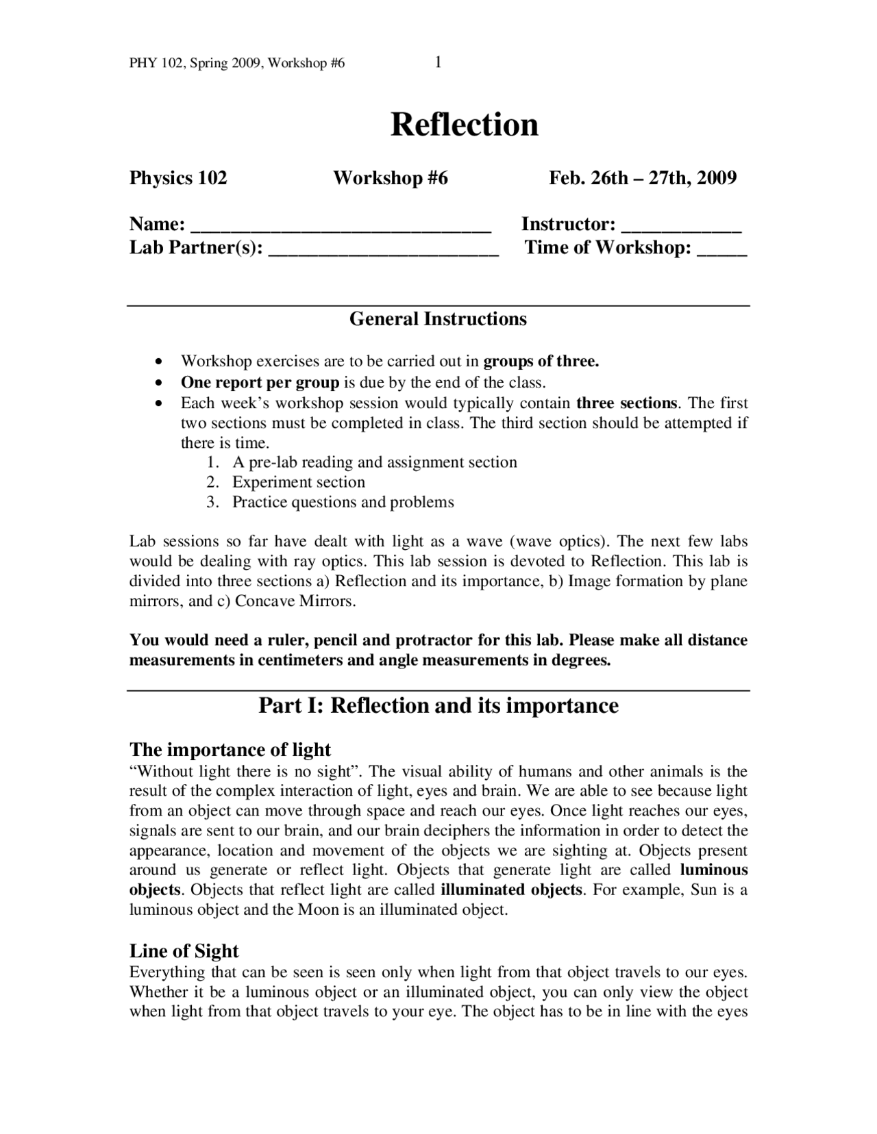 Reflection - Major Concepts of Physics II - Workshop 6 | PHY 102 - Docsity