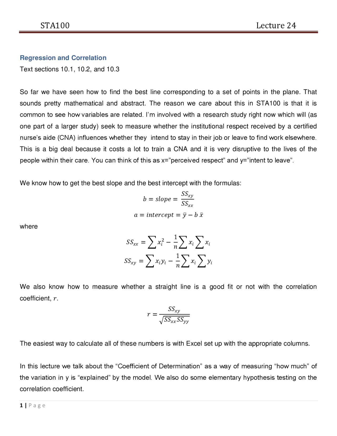 Regression And Correlation Statistical Methods Sta 100 Docsity