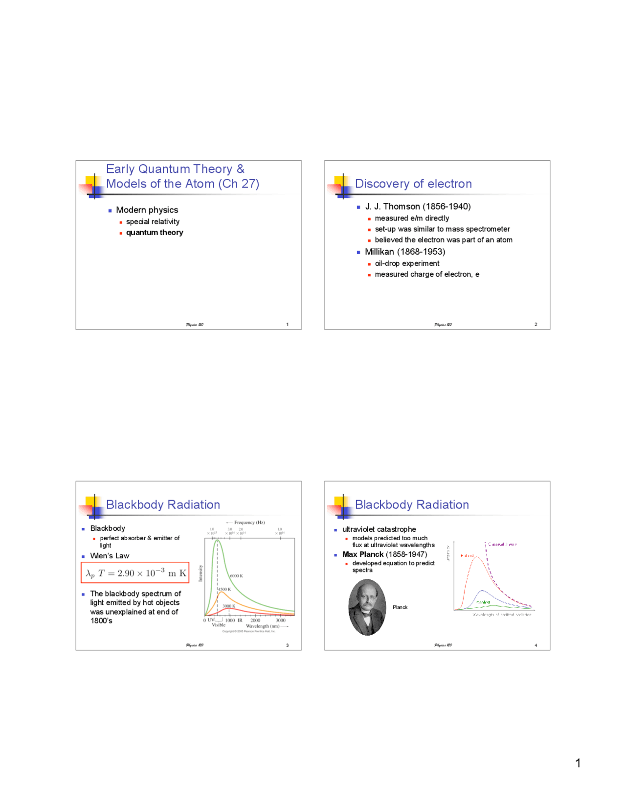 Early Quantum Theory and Models of the Atom - Slides | PHYS 120 - Docsity