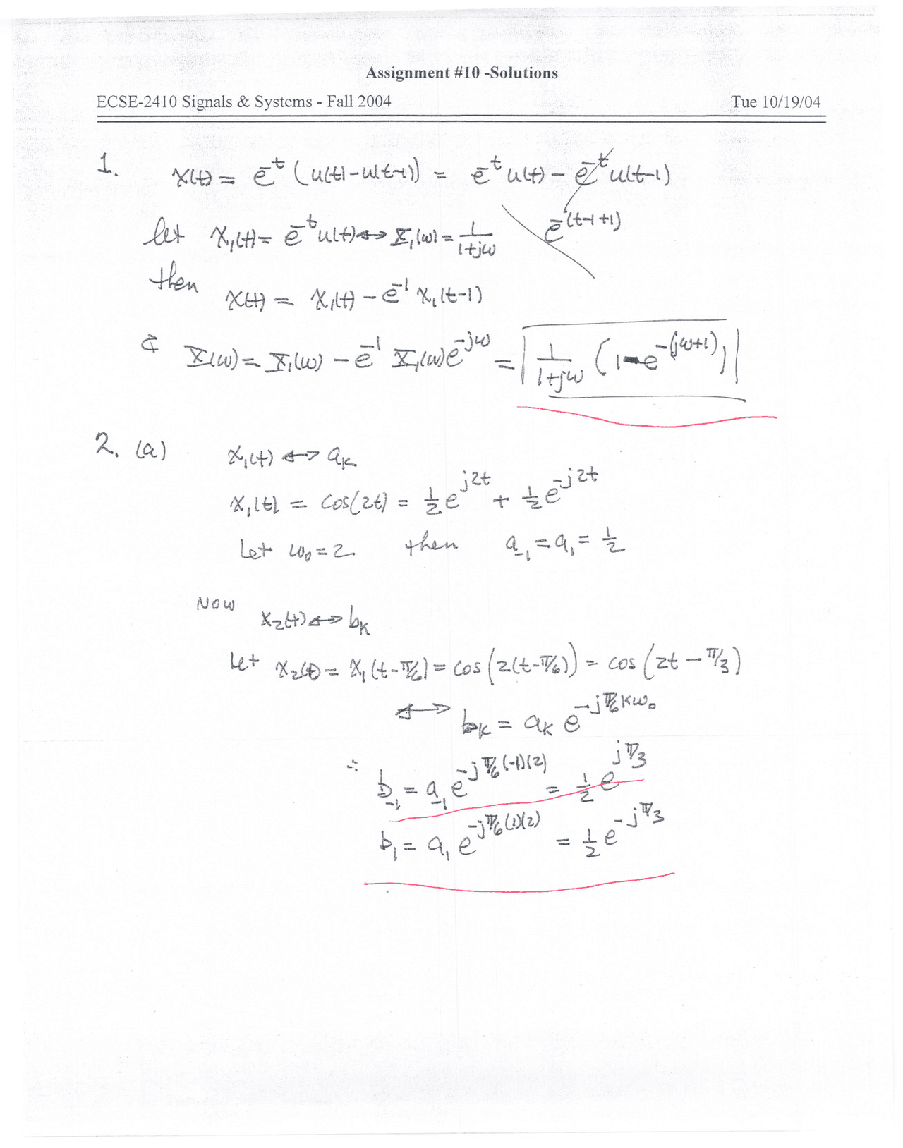 Assignment 10 With Solutions Signals And Systems Ecse 2410 Docsity
