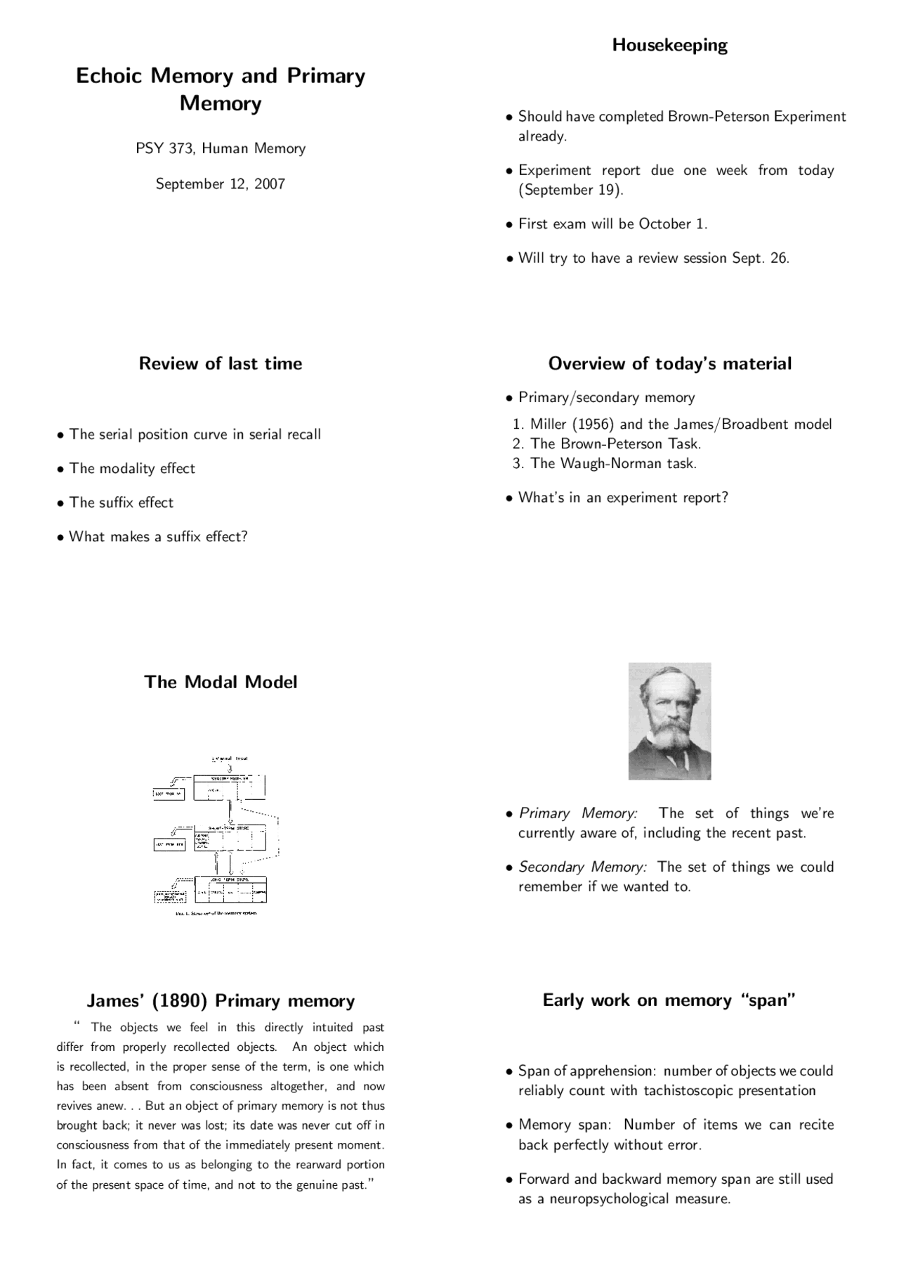 Echoic Memory And Primary Memory Lecture Slides Psy 373 Docsity