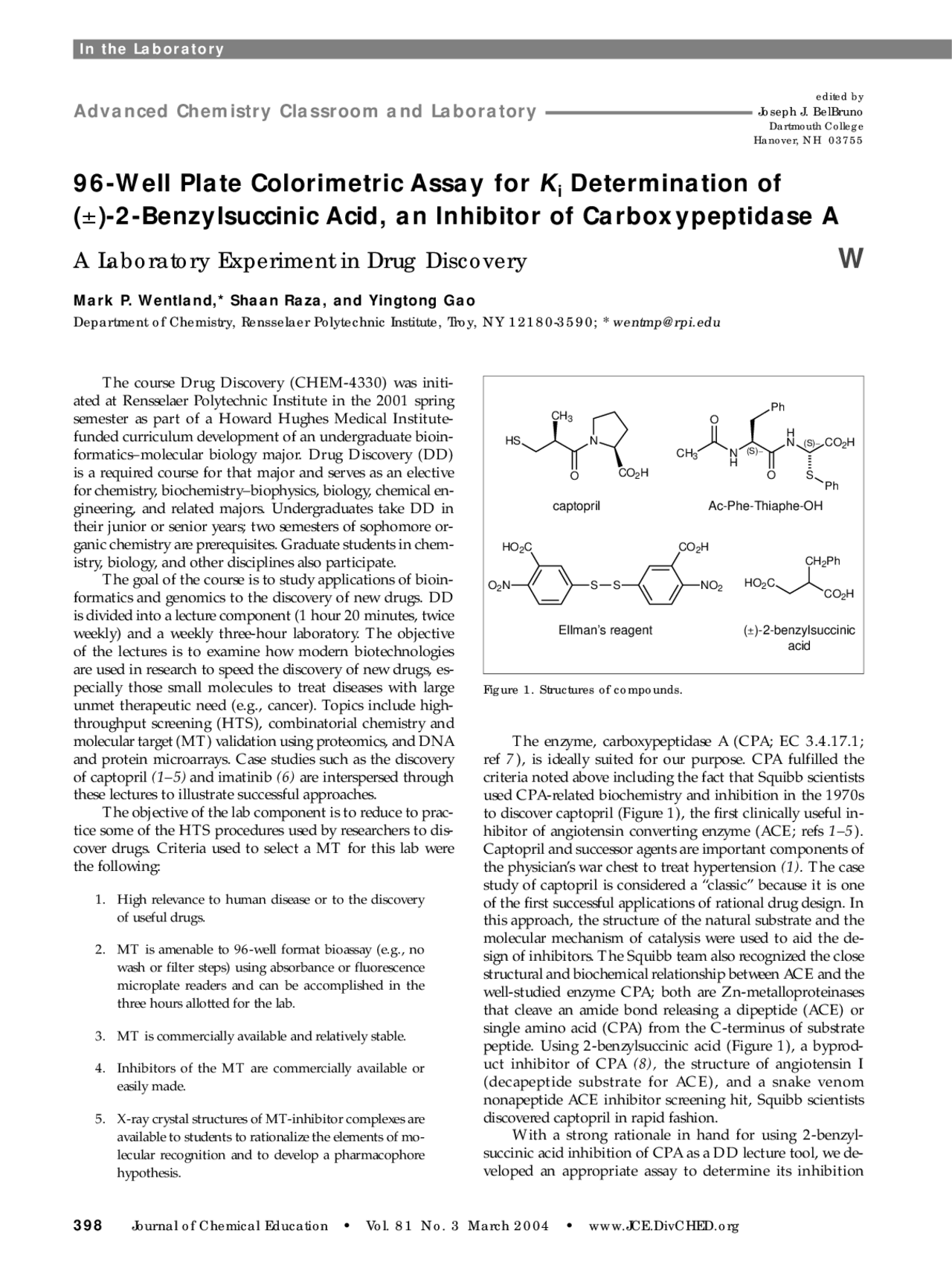 A Laboratory Experiment In Drug Discovery Chem 4330 Docsity