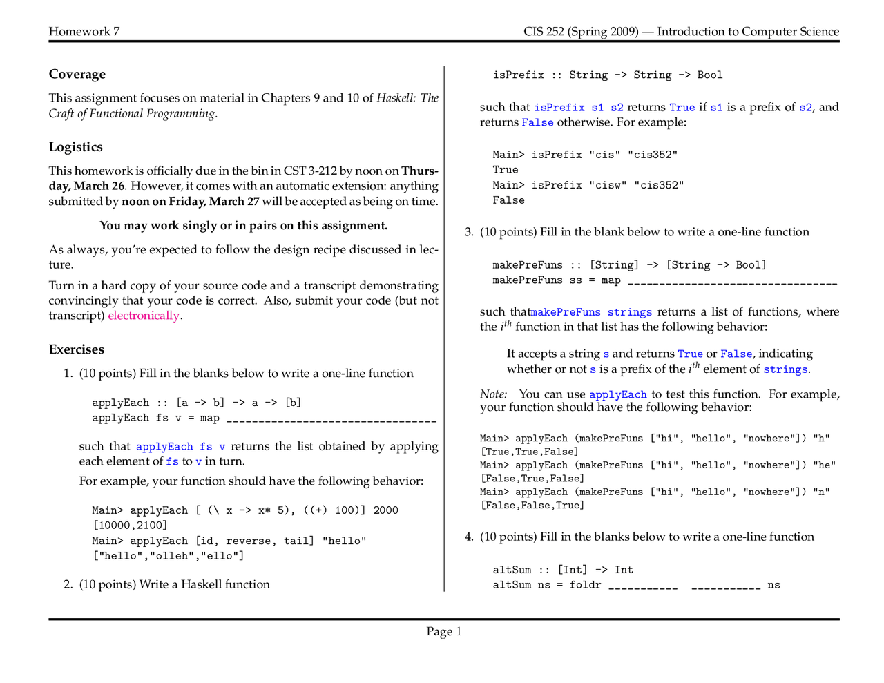 Homework 7 Resolution Computer Science 2009 Cis 252 Docsity