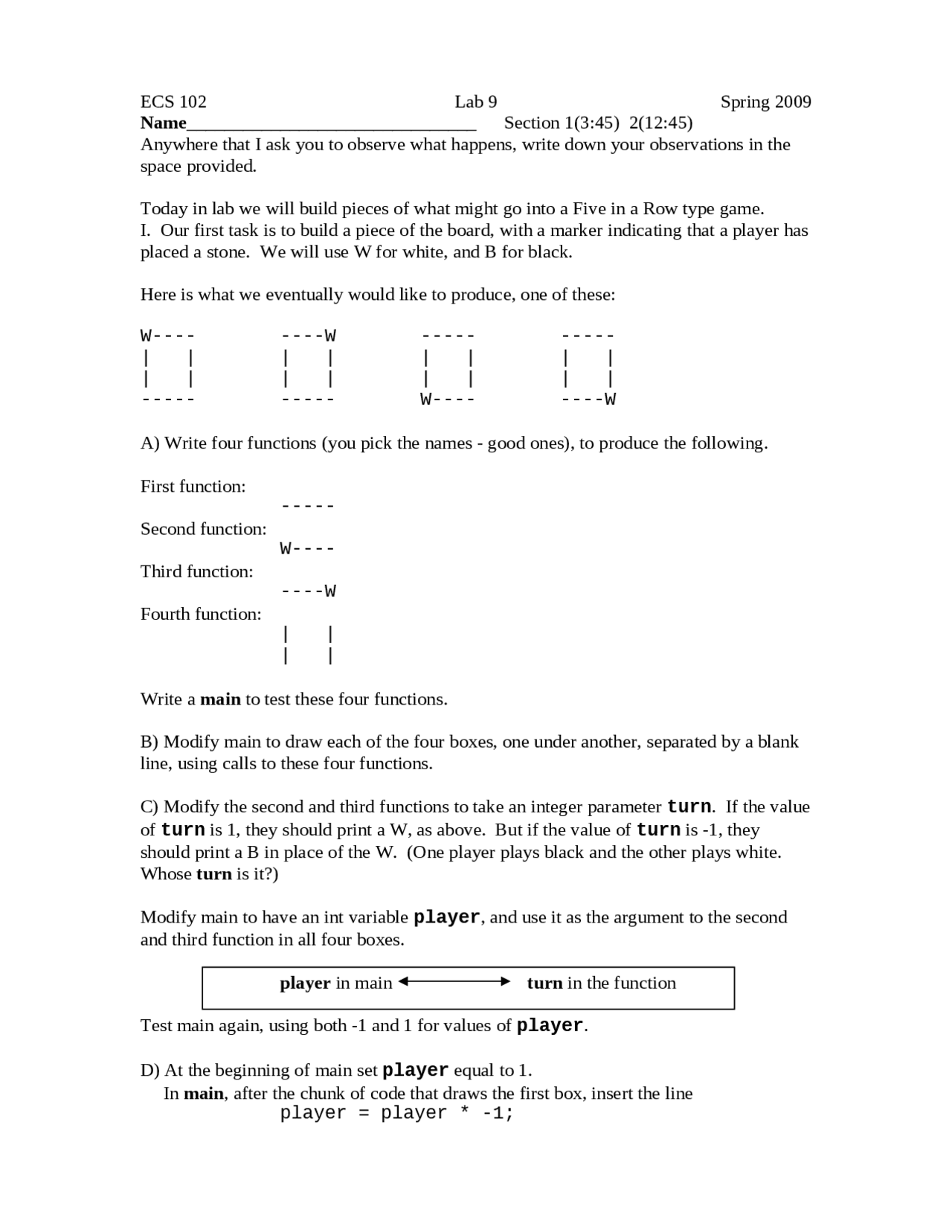 Row Type Game - Introduction to Computing - Lab IX | ECS 102 - Docsity