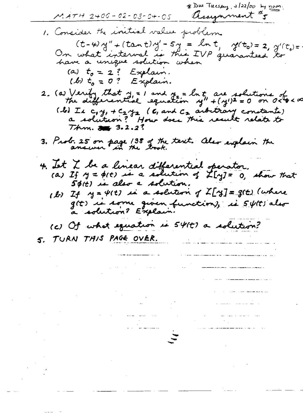Assignment 5 Introduction To Differential Equations Math 2400 Docsity
