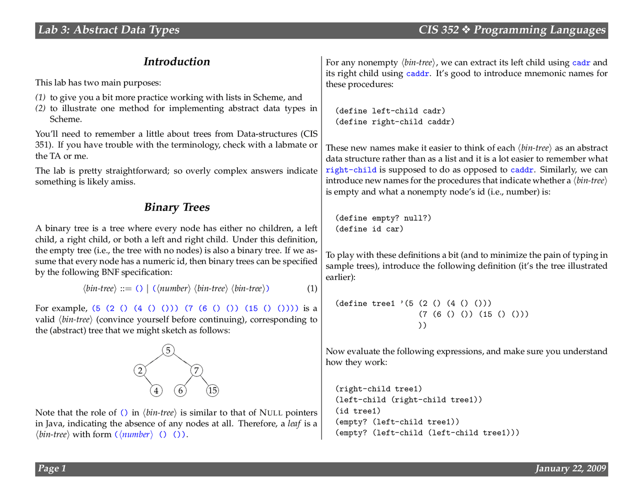 Abstract Data Types Laboratory 3 Cis 352 Docsity