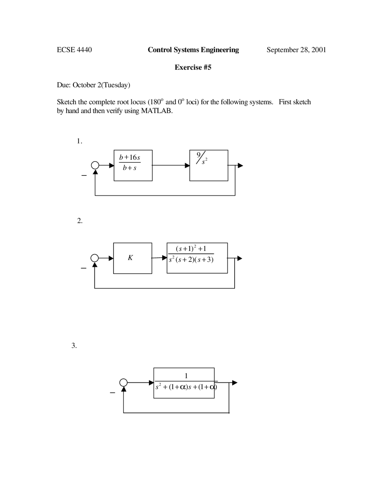 Questions On Control Systems Engineering Assignment 5 Ecse 4440 Docsity