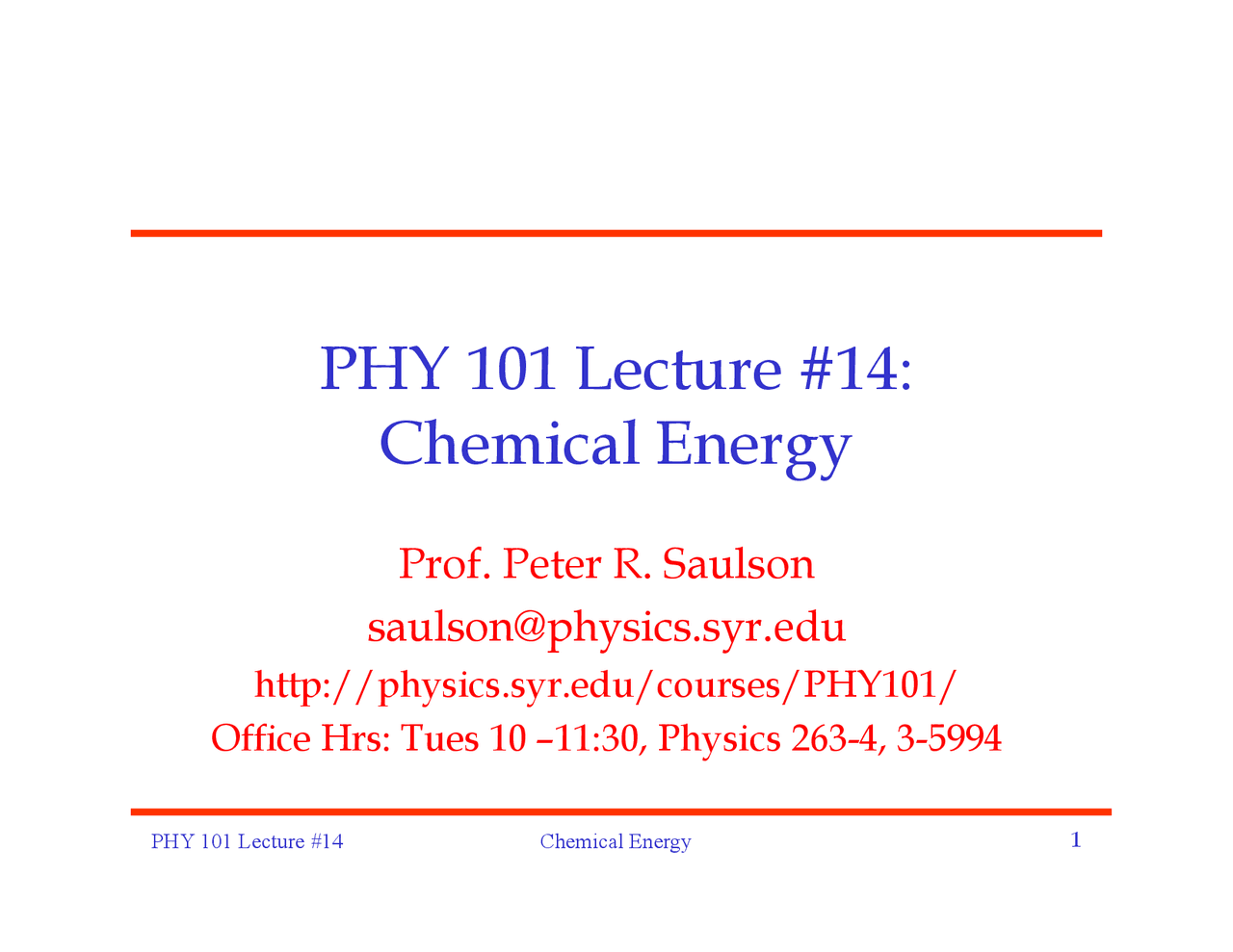 Lecture Slides On Chemical Energy Phy 101 Docsity