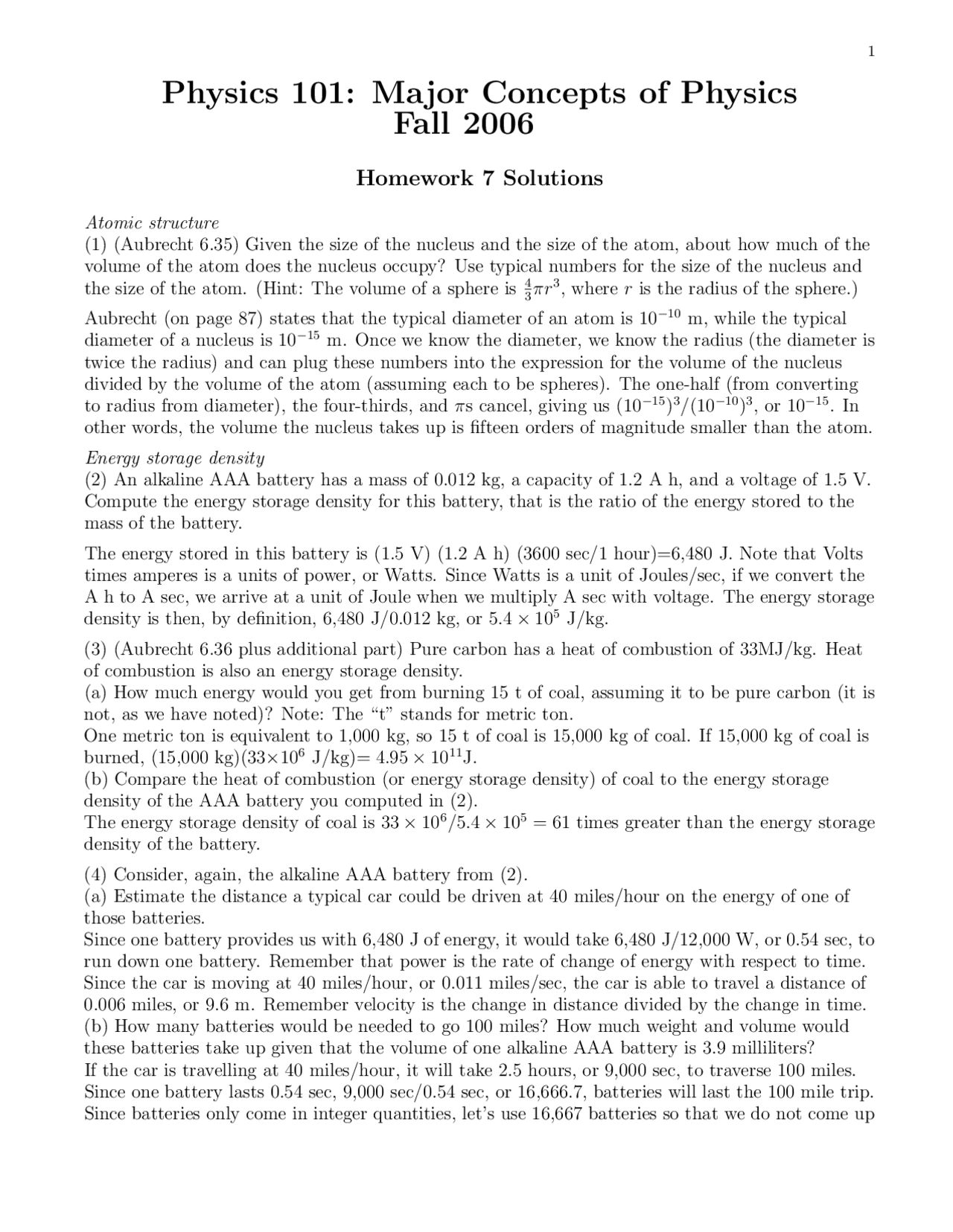 Major Concepts of Physics I - Solved Homework 7 | PHY 101 - Docsity