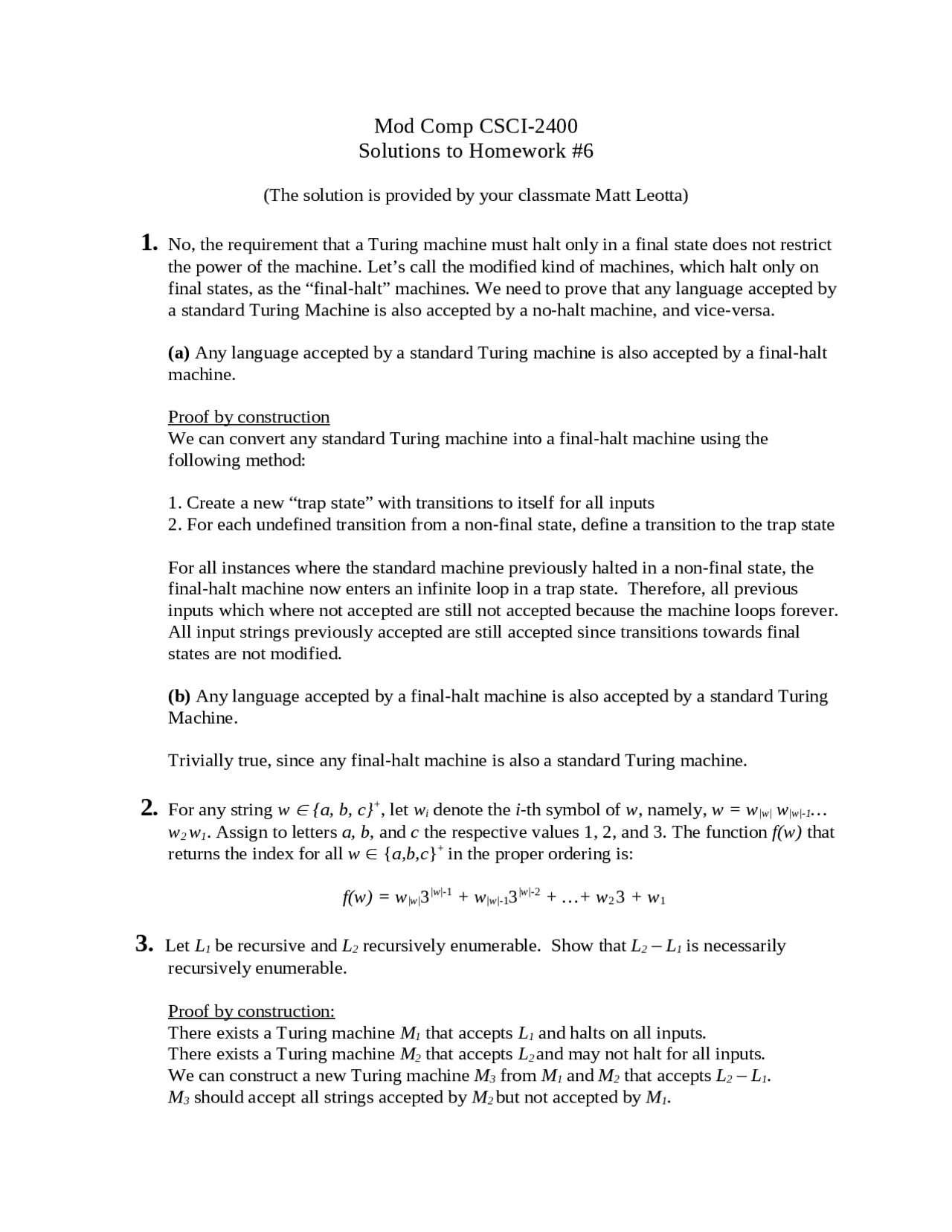 5 Solved Questions On Turing Machines Assignment 6 Csci 2400 Docsity