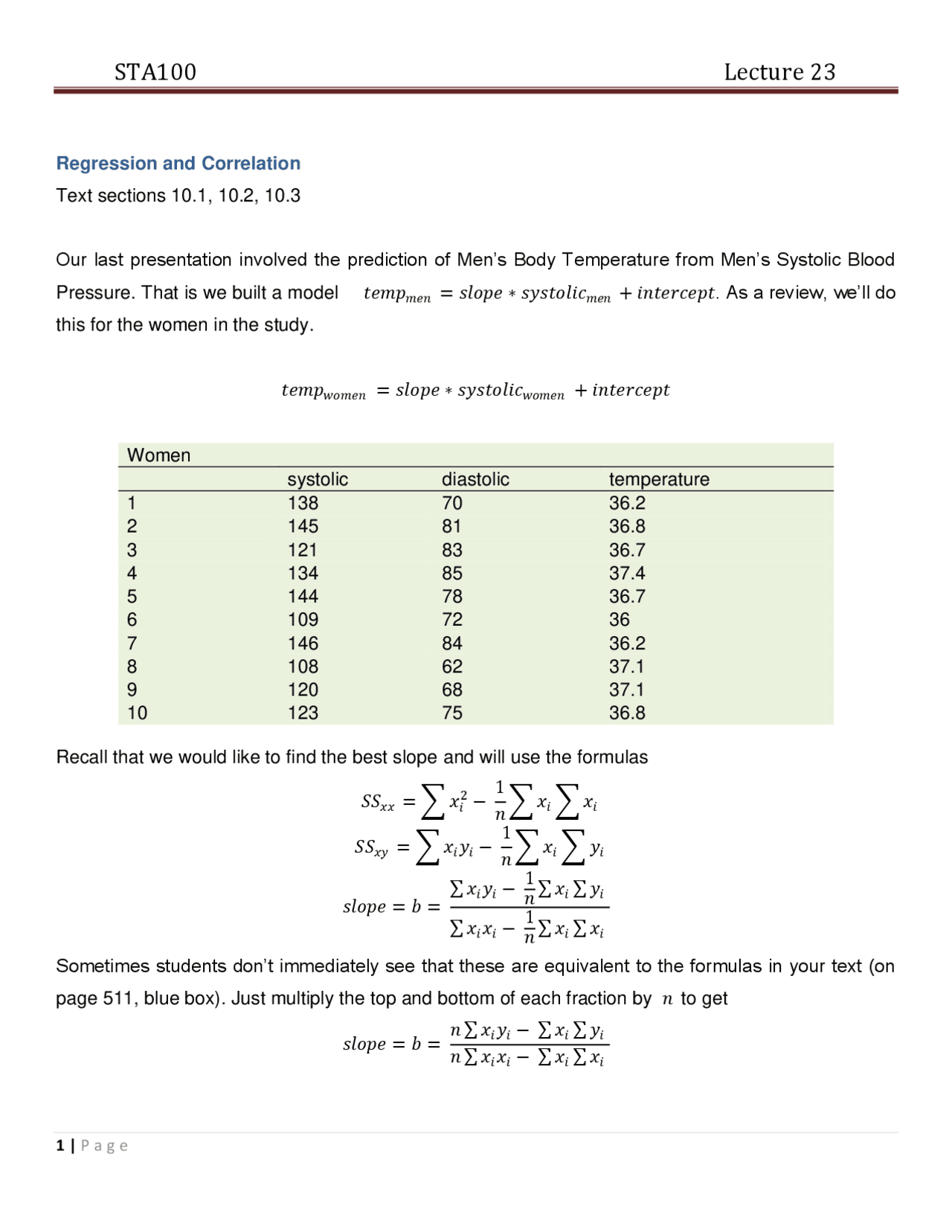 Notes On Regression And Correlation Statistical Methods Sta 100