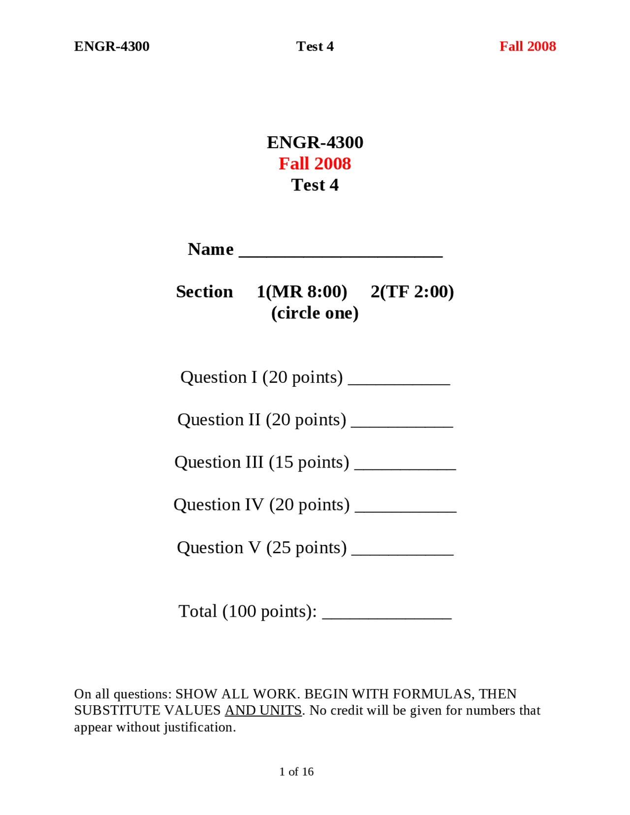 Test 4 Questions Electronic Instrumentation Engr 4300 Quizzes