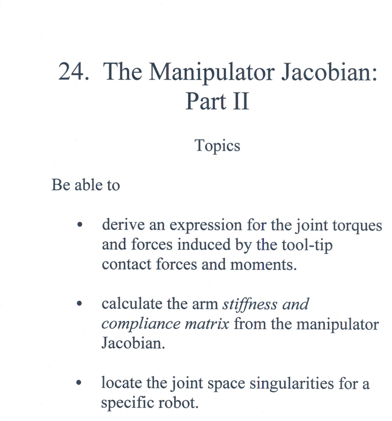 The Manipulator Jacobian Part Ii Lecture Notes Ecse 4490 Apuntes