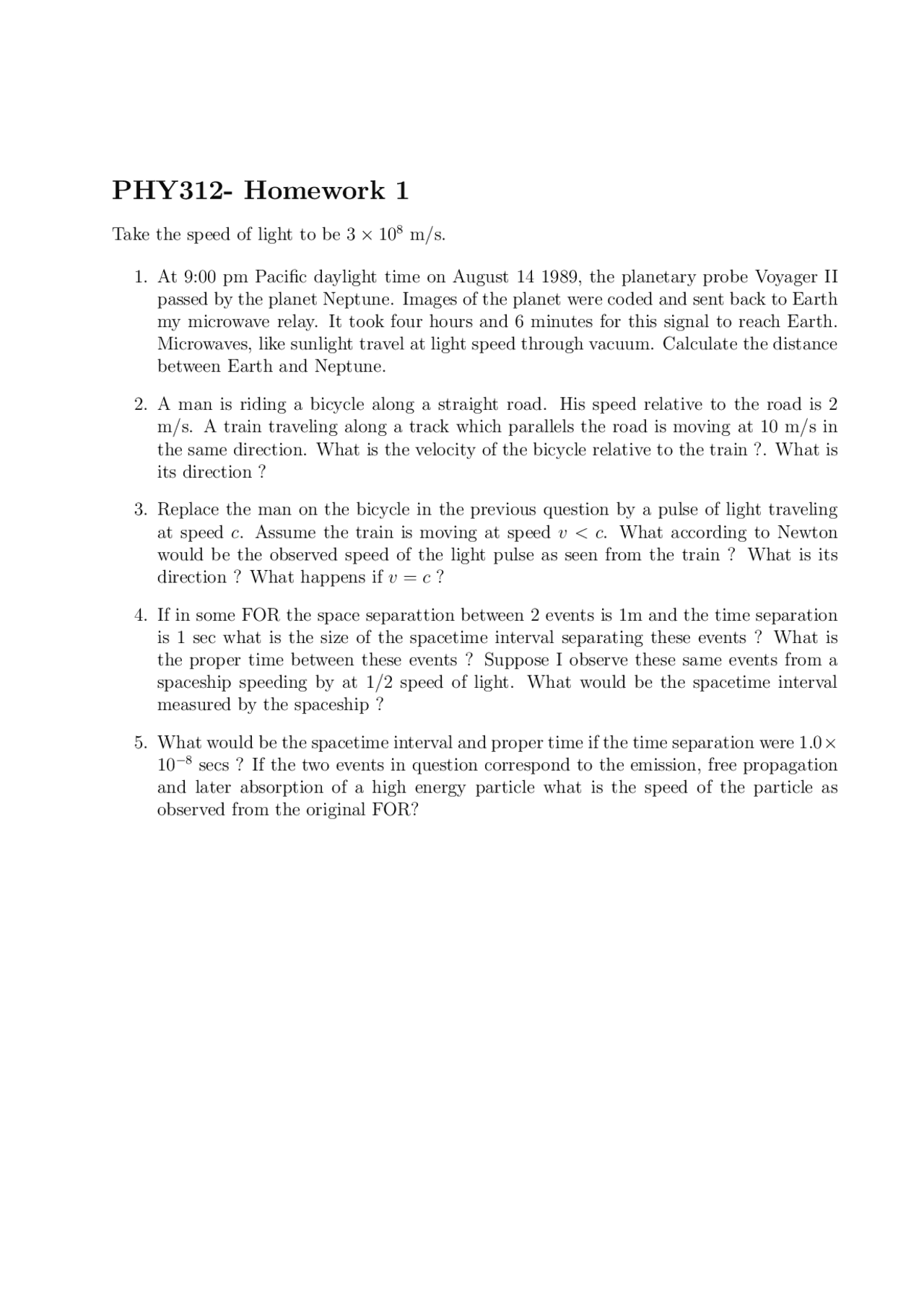 Homework 1 Relativity And Cosmology Phy 312 Docsity