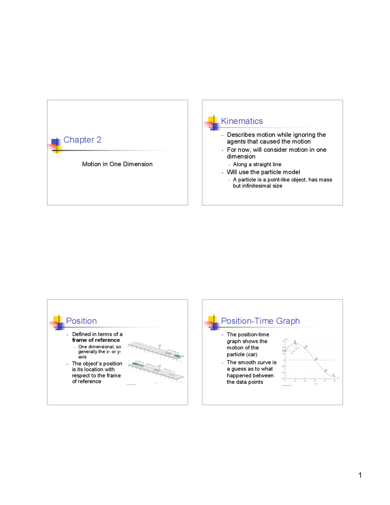 Motion In One Dimension Lecture Slides Phys 130 Docsity