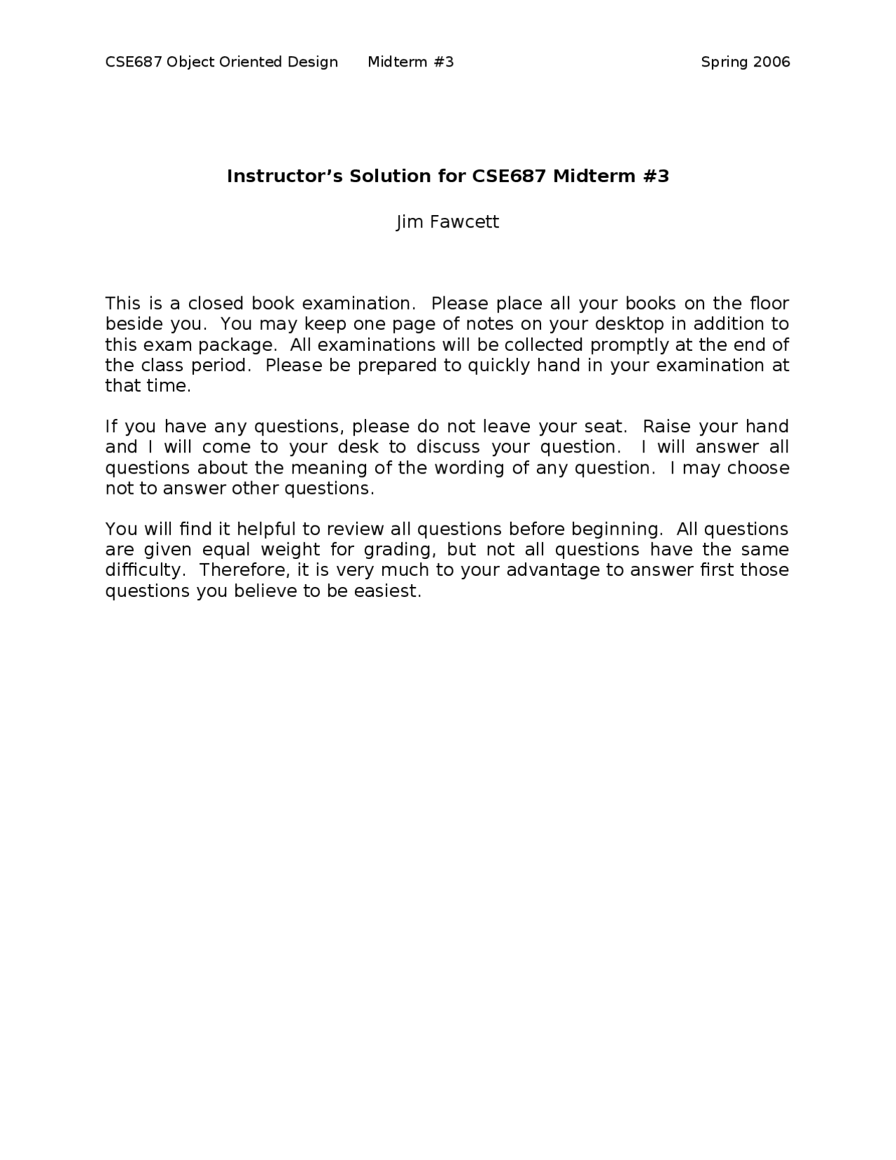 Solutions For Midterm Iii Object Oriented Design Cse 687 Docsity