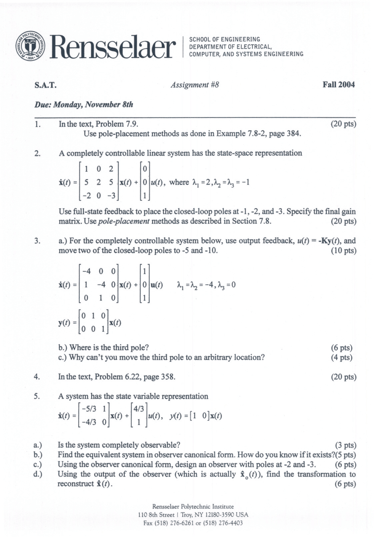 Sample Questions For Assignment 8 Systems Analysis Techniques Ecse
