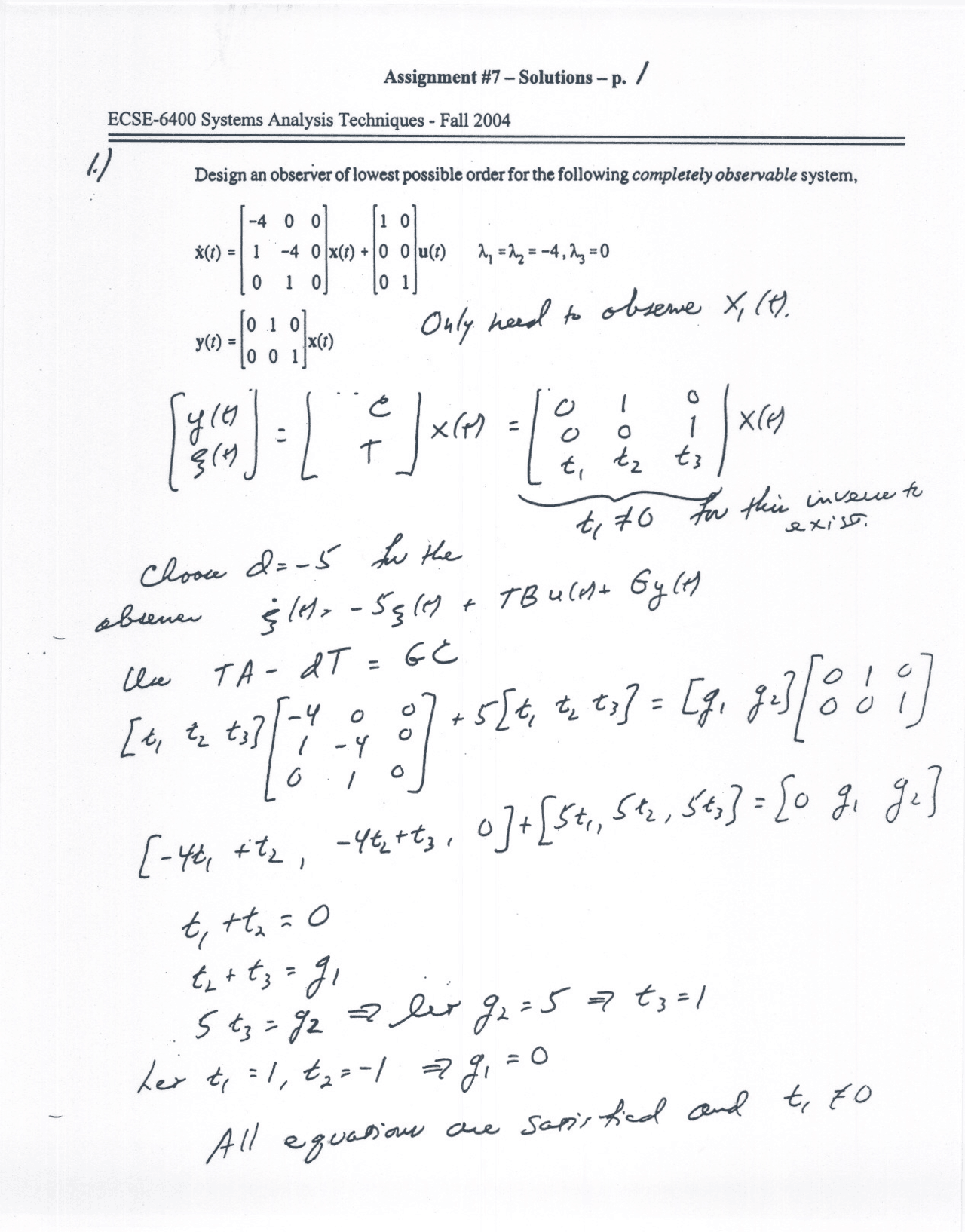 Assignment 7 Solutions Systems Analysis Techniques Ecse 6400 Docsity