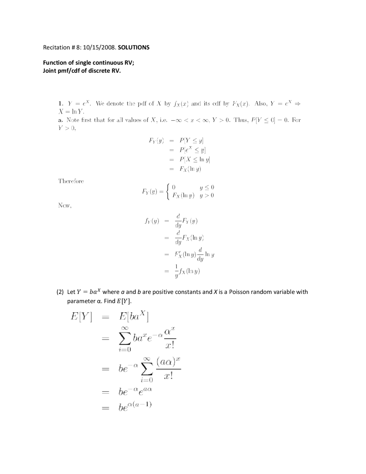 Function Of Single Continuous Rv Assignment 8 With Solutions Ecse 4500 Docsity