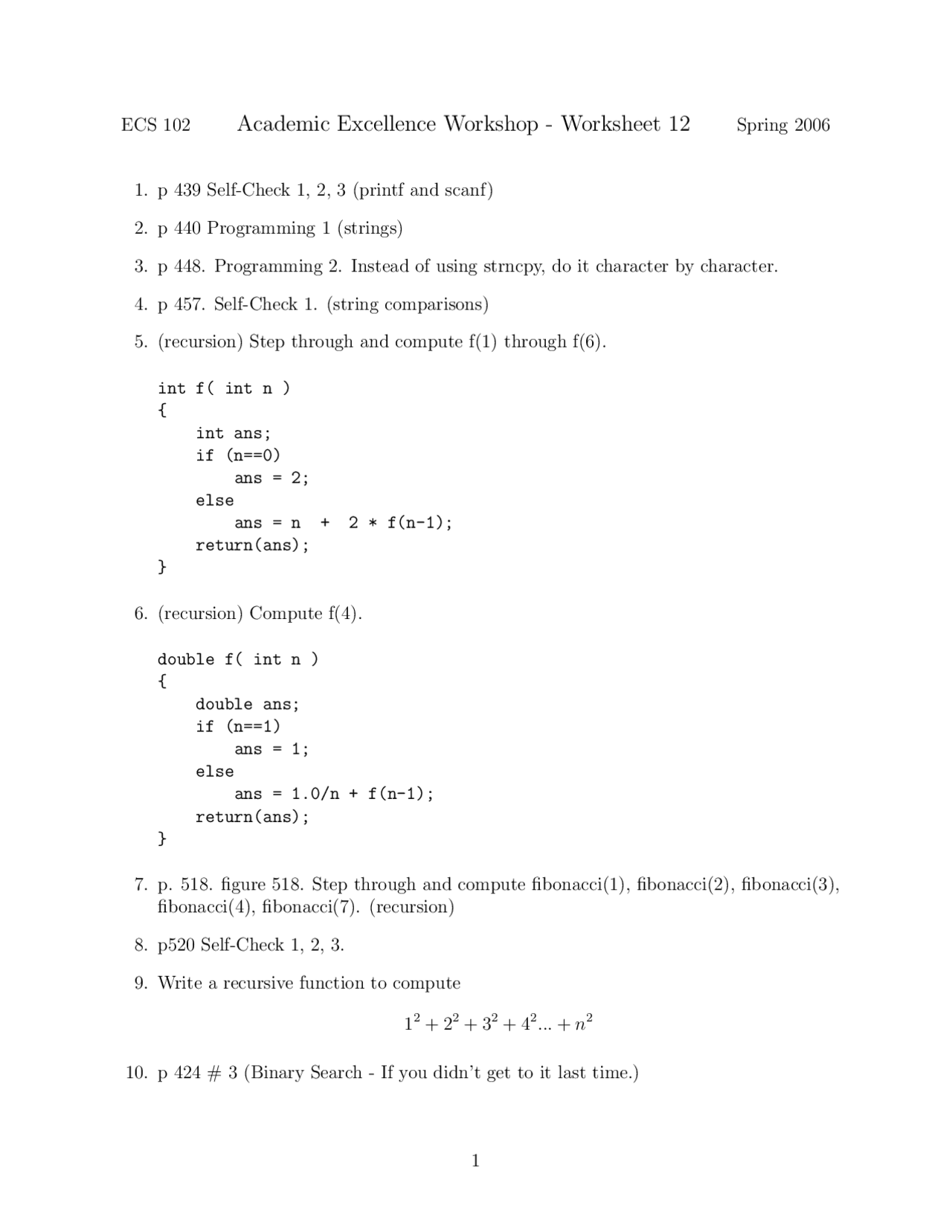10 Questions On Academic Excellence Assignment 12 Ecs 102 Docsity