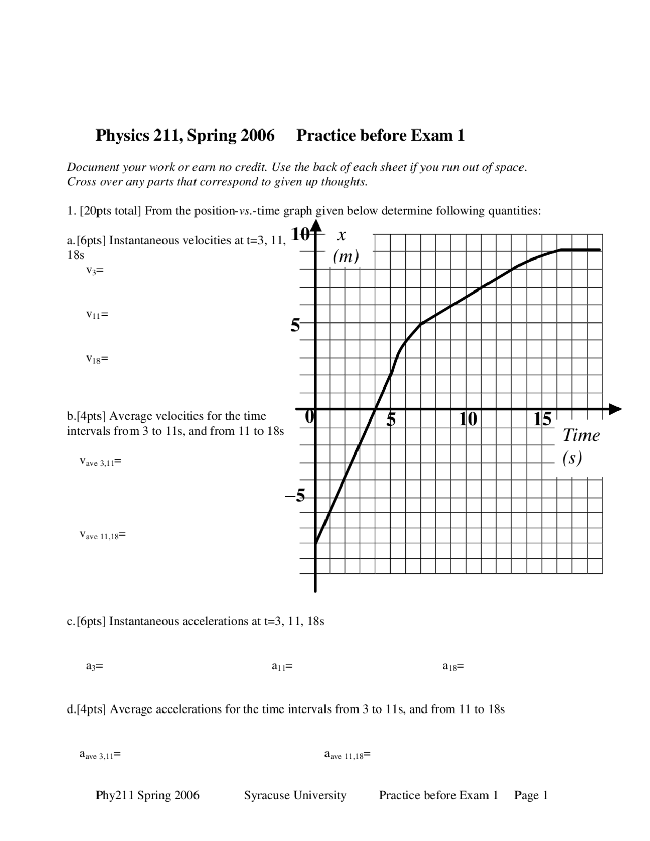 Practice Before Exam 1 General Physics I Phy 211 Exams Physics