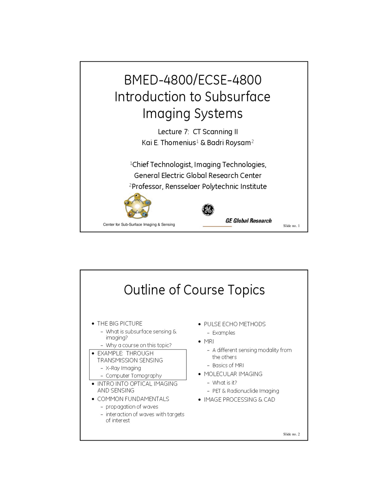 Ct Scanning Ii Introduction To Subsurface Imaging Systems Bmed 4800