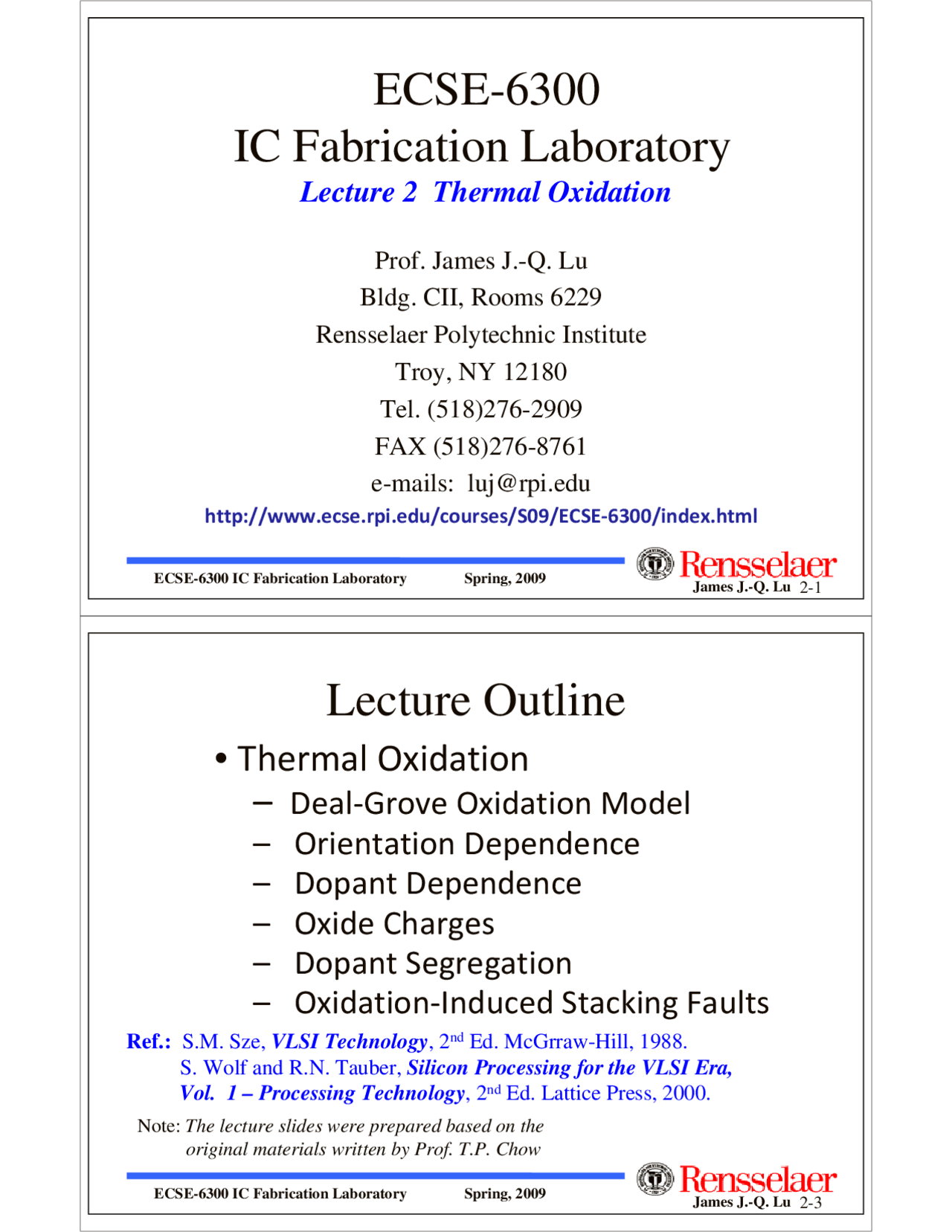 Thermal Oxidation Ic Fabrication Lab Ecse 6300 Docsity