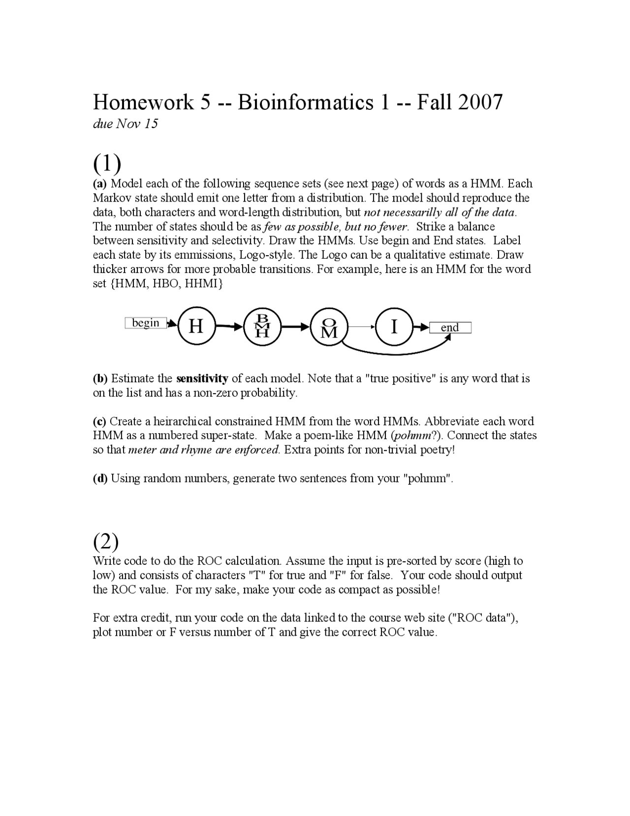 Homework 5 For Bioinformatics I Fall 2007 Biol 4540 Docsity